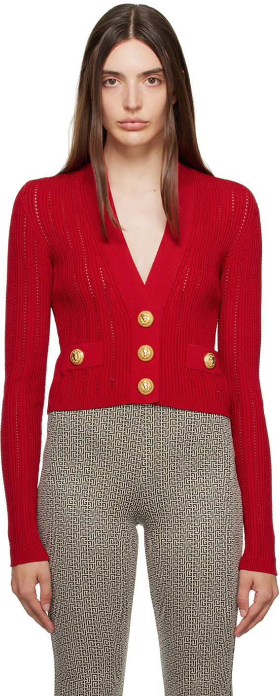 Balmain Red Cropped Cardigan Balmain