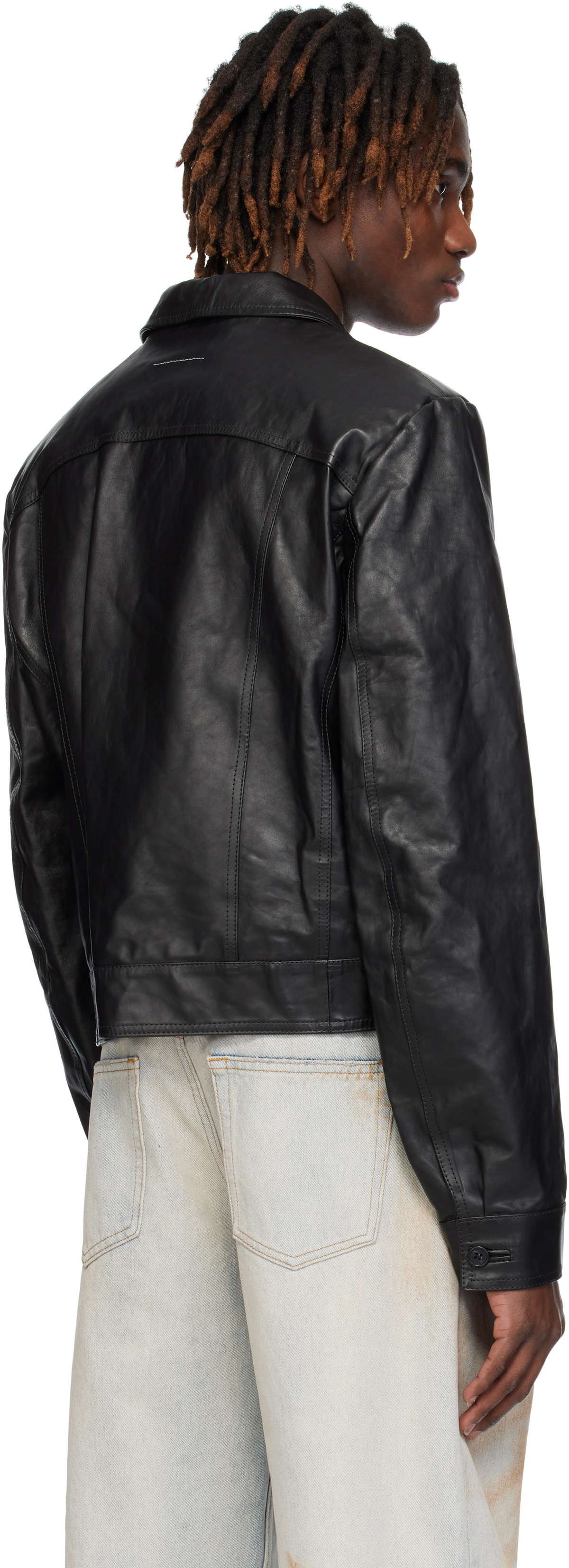 MM6 Maison Margiela Black Creased Leather Jacket MM6 Maison Margiela