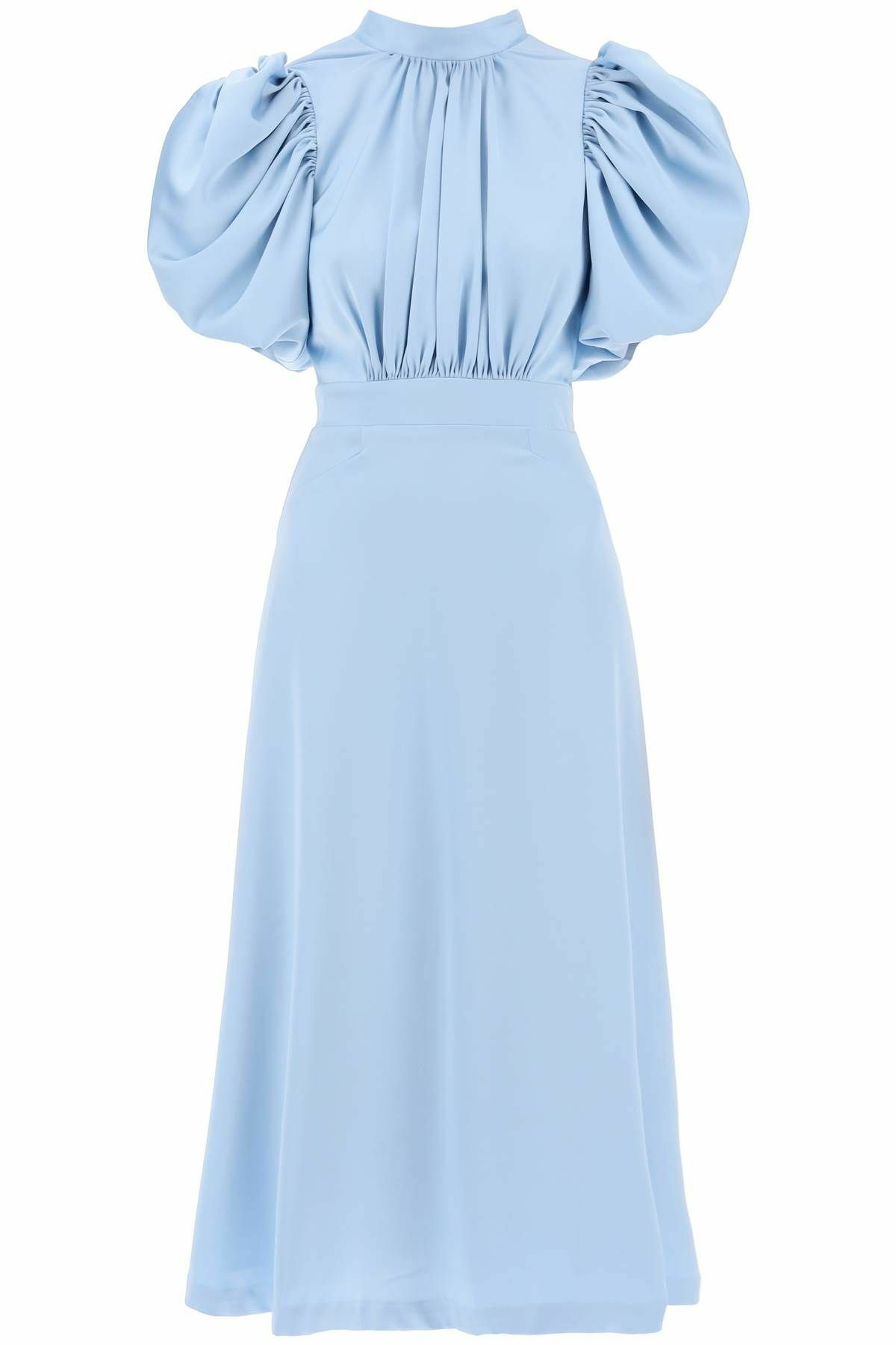 ROTATE midi satin dress with balloon sleeves Light blue ROTATE Birger ...