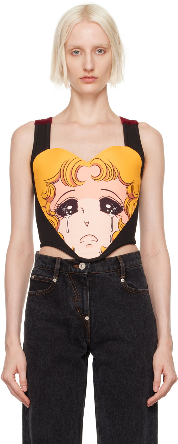 Pushbutton Black & Yellow Crying Girl Heart Neck Sleeveless Top Pushbutton