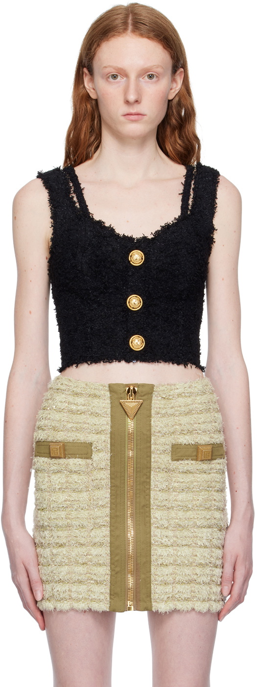 Balmain Black Cropped Tank Top Balmain