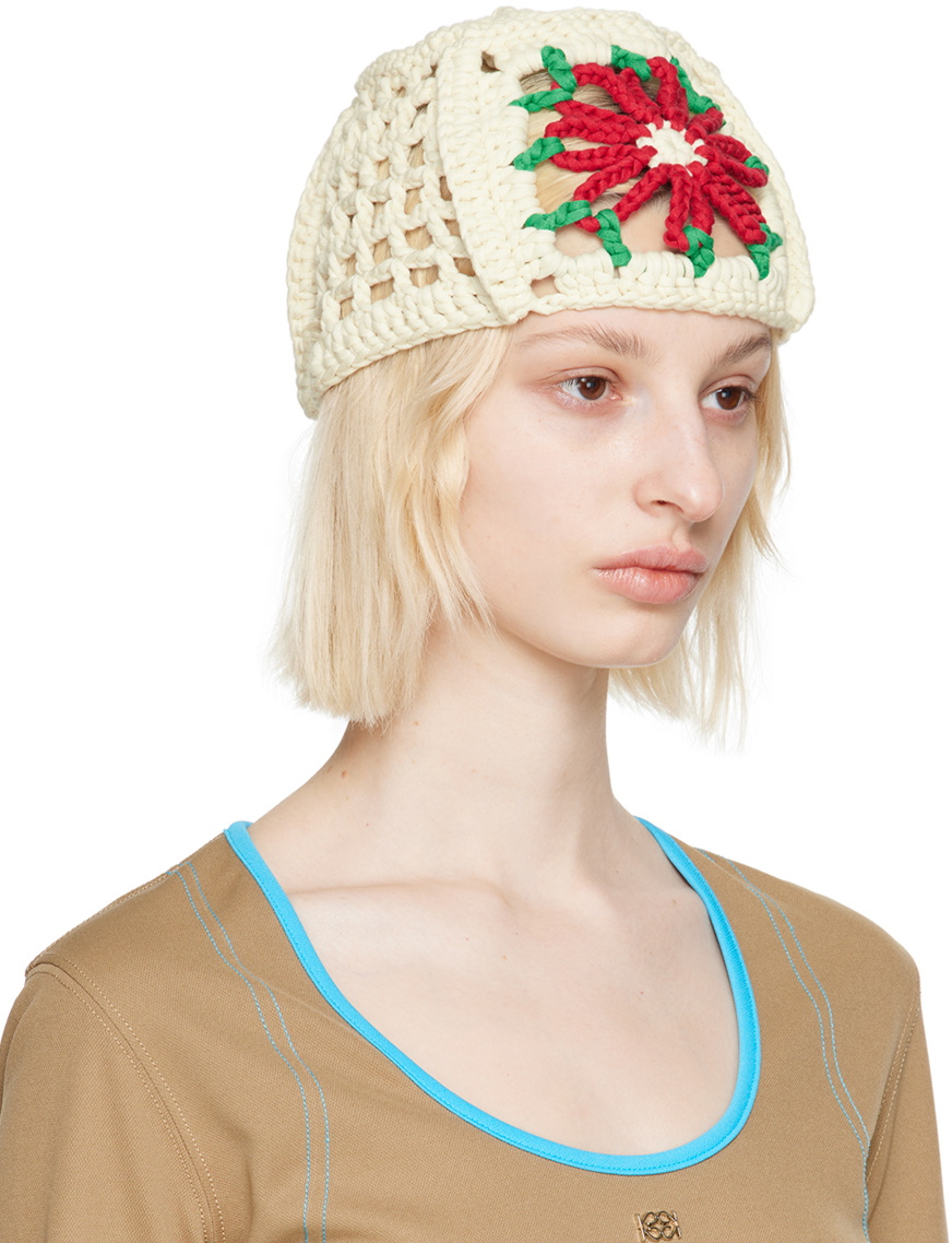 Kijun Off-White Flower Beanie Kijun