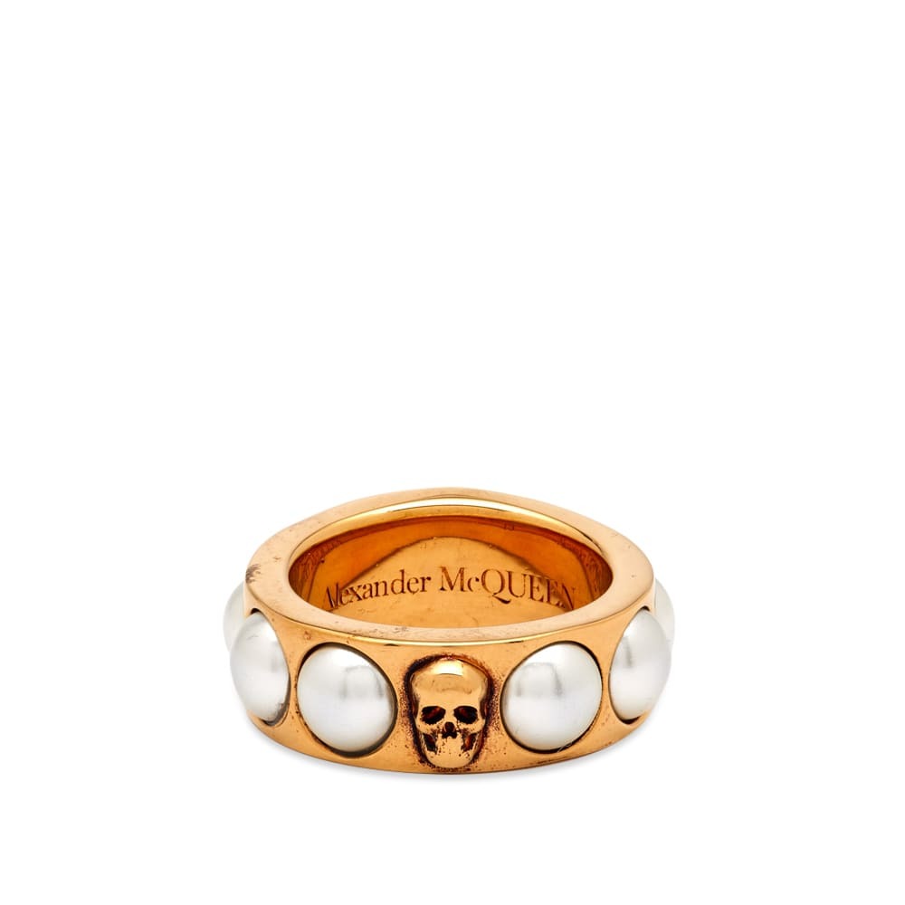 Alexander McQueen Women's Pearl And Skull Ring in Antique Gold/Pearl ...