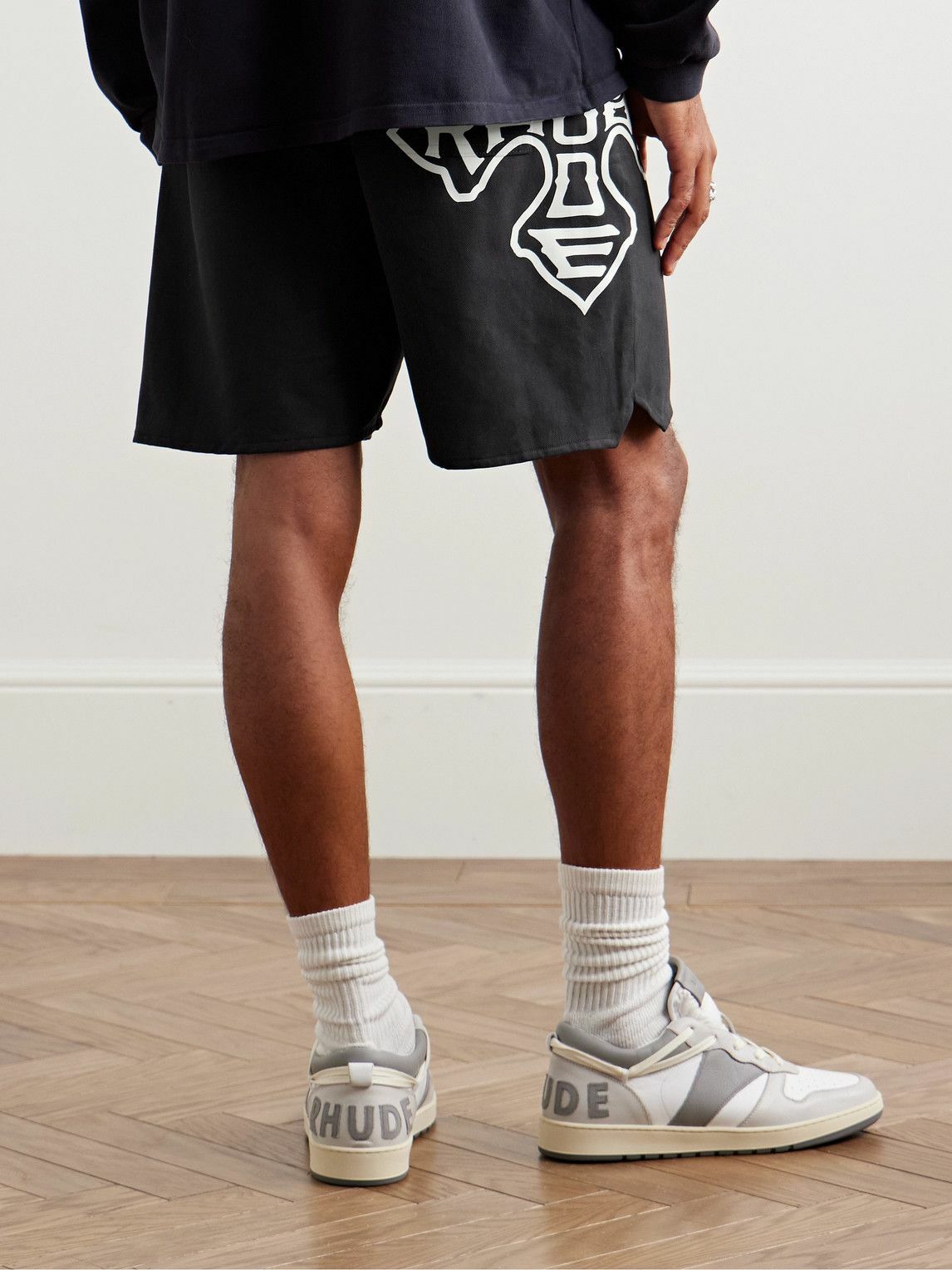 Rhude - Straight-Leg Logo-Print Denim Shorts - Black Rhude