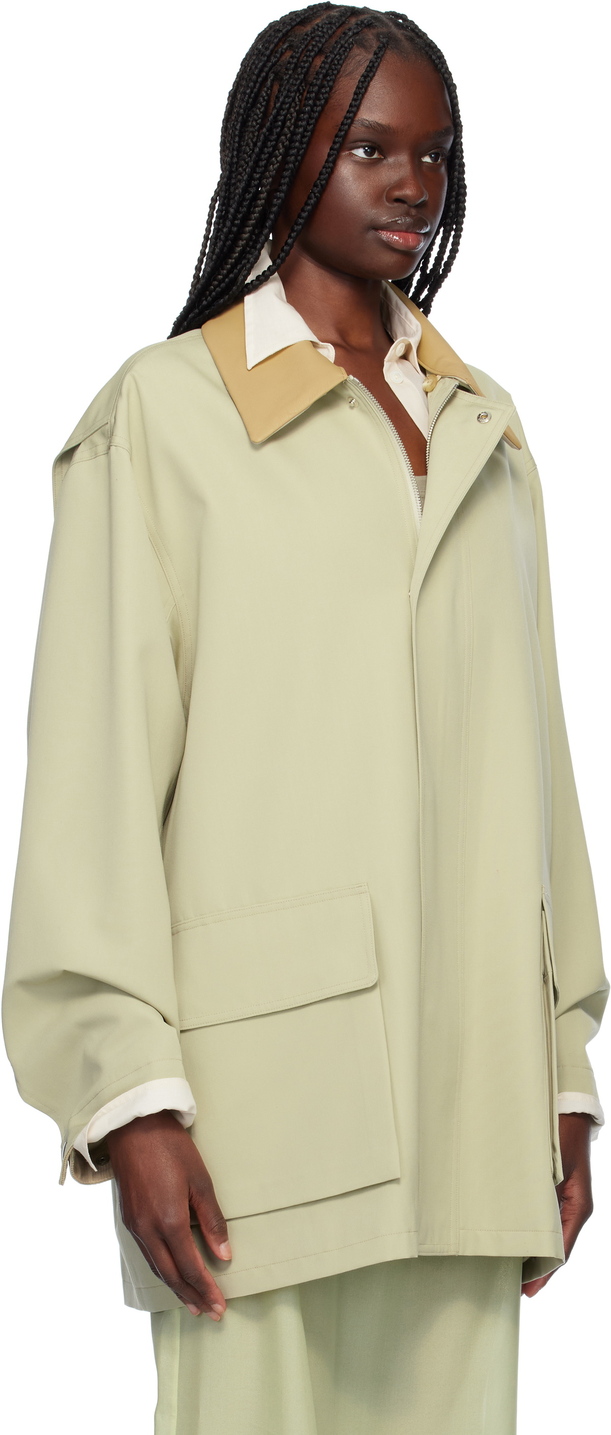 AURALEE Green Wool Max Canvas Jacket Auralee