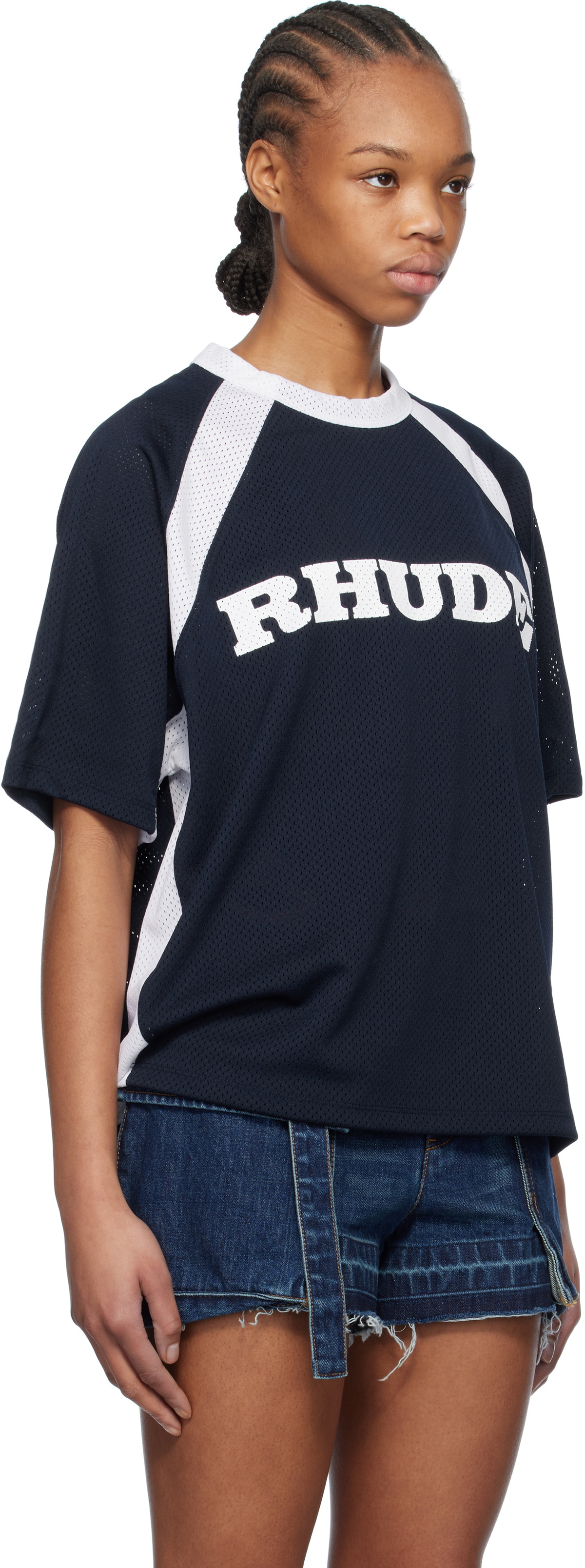 Rhude Blue & White Racing Logo Mesh T-shirt Rhude