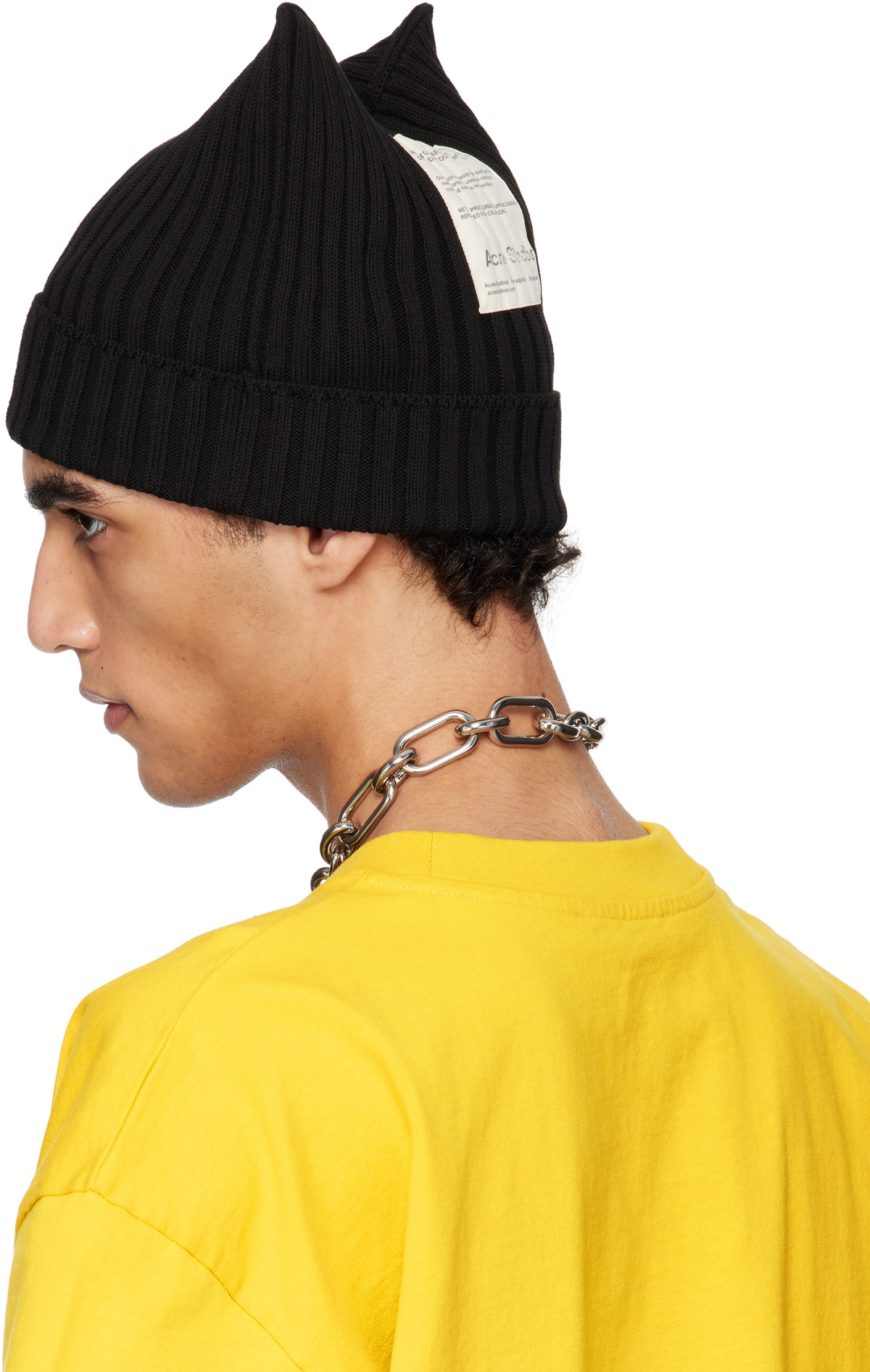 Acne Studios Black Ribbed Square Beanie Acne Studios
