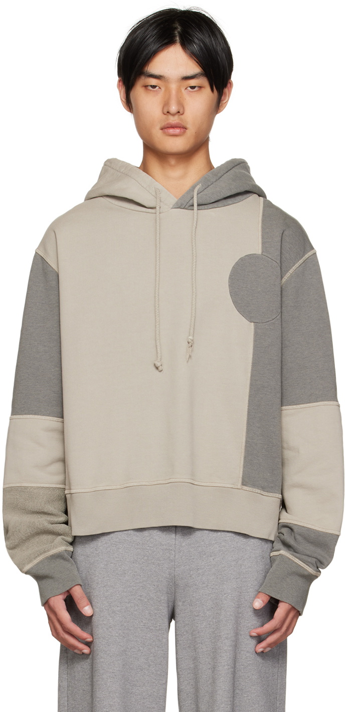 MM6 Maison Margiela Taupe & Gray Paneled Hoodie MM6 Maison Margiela
