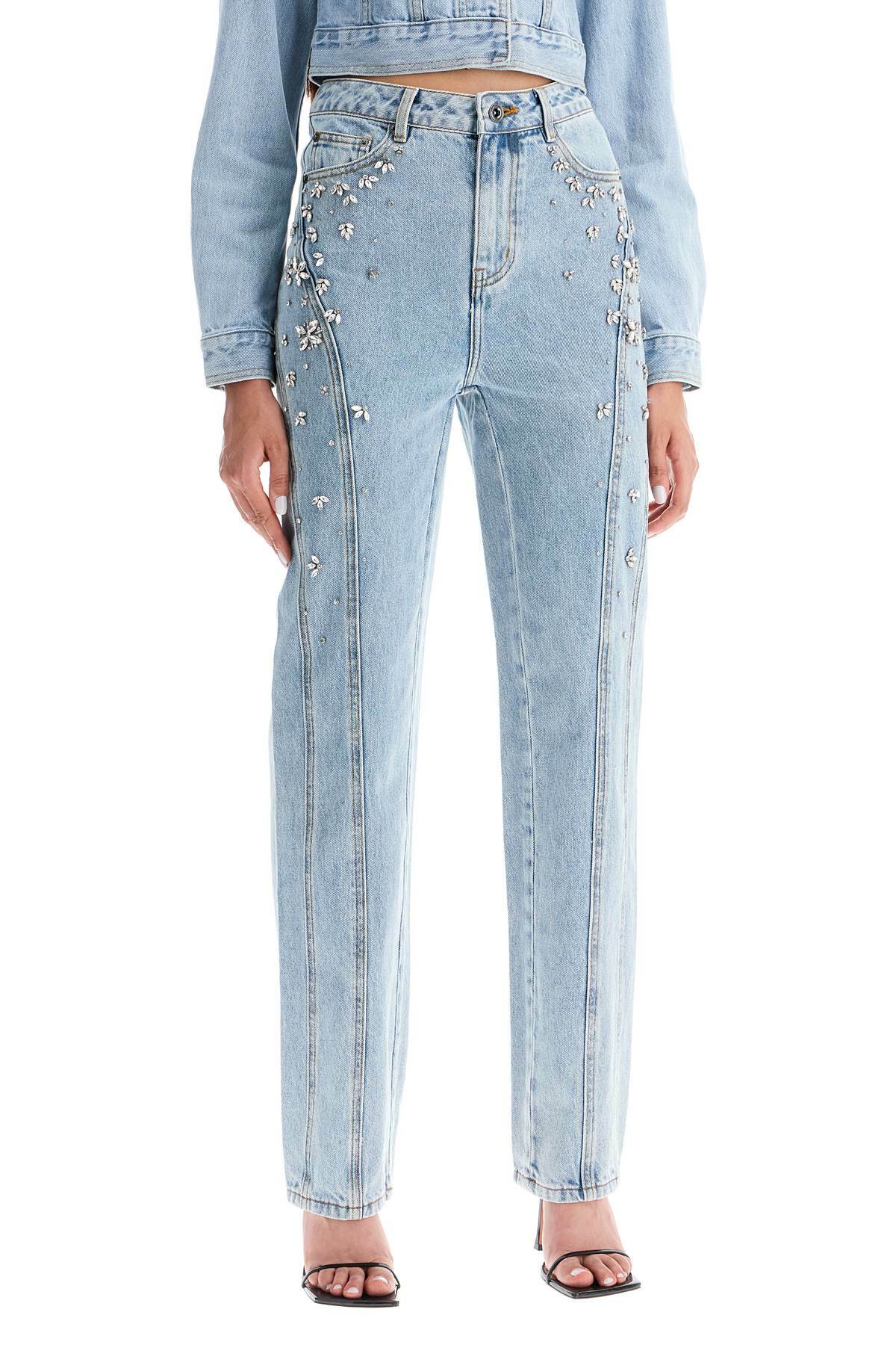 SELF PORTRAIT straight jeans with crystals Blue Self-Portrait