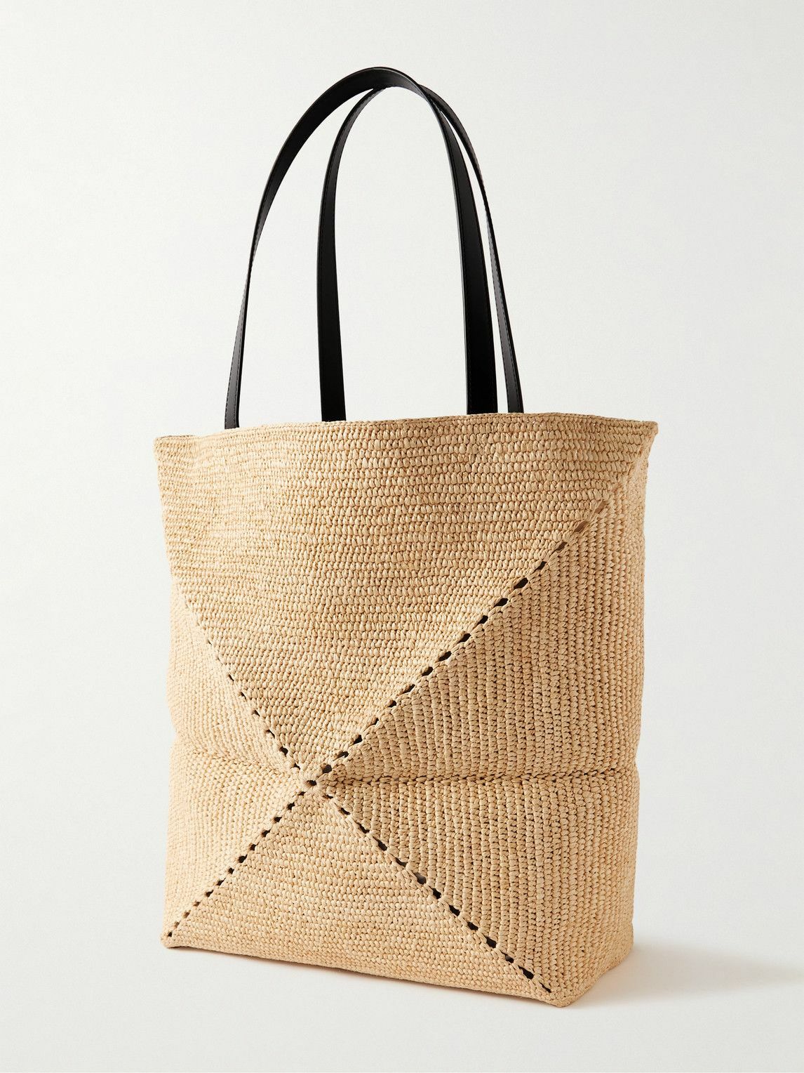 LOEWE - Paula’s Ibiza Puzzle Fold Large Leather-Trimmed Raffia Tote Bag ...