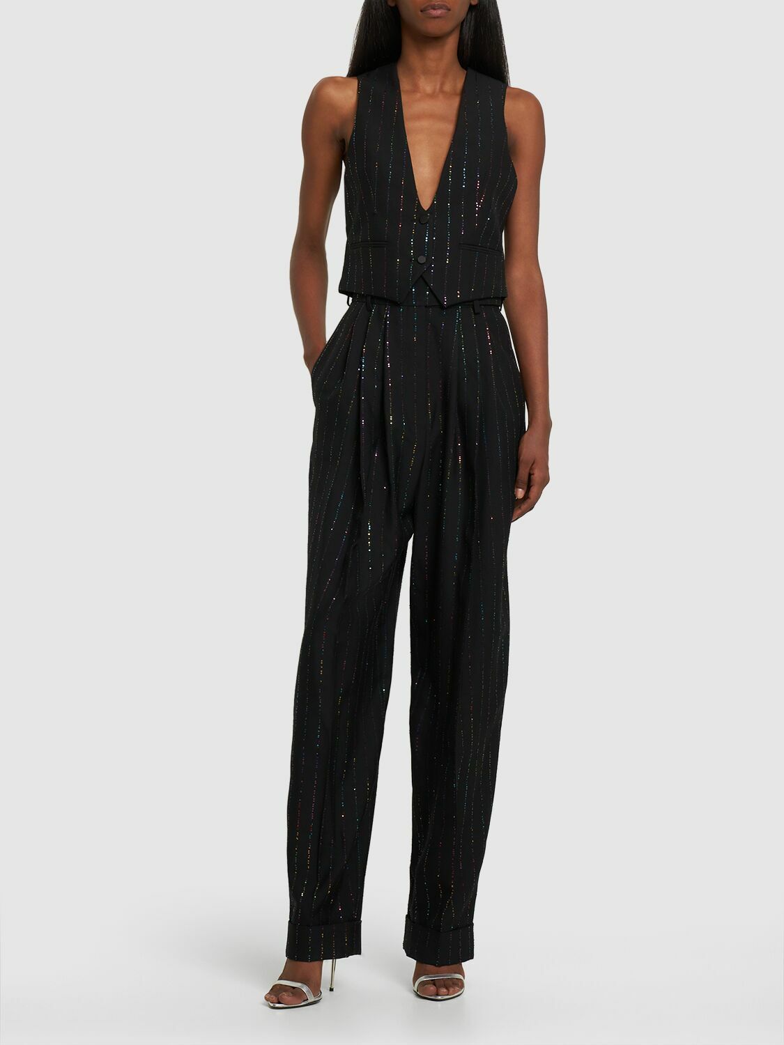 ALEXANDRE VAUTHIER - High Rise Embellished Wool Twill Pants Alexandre ...
