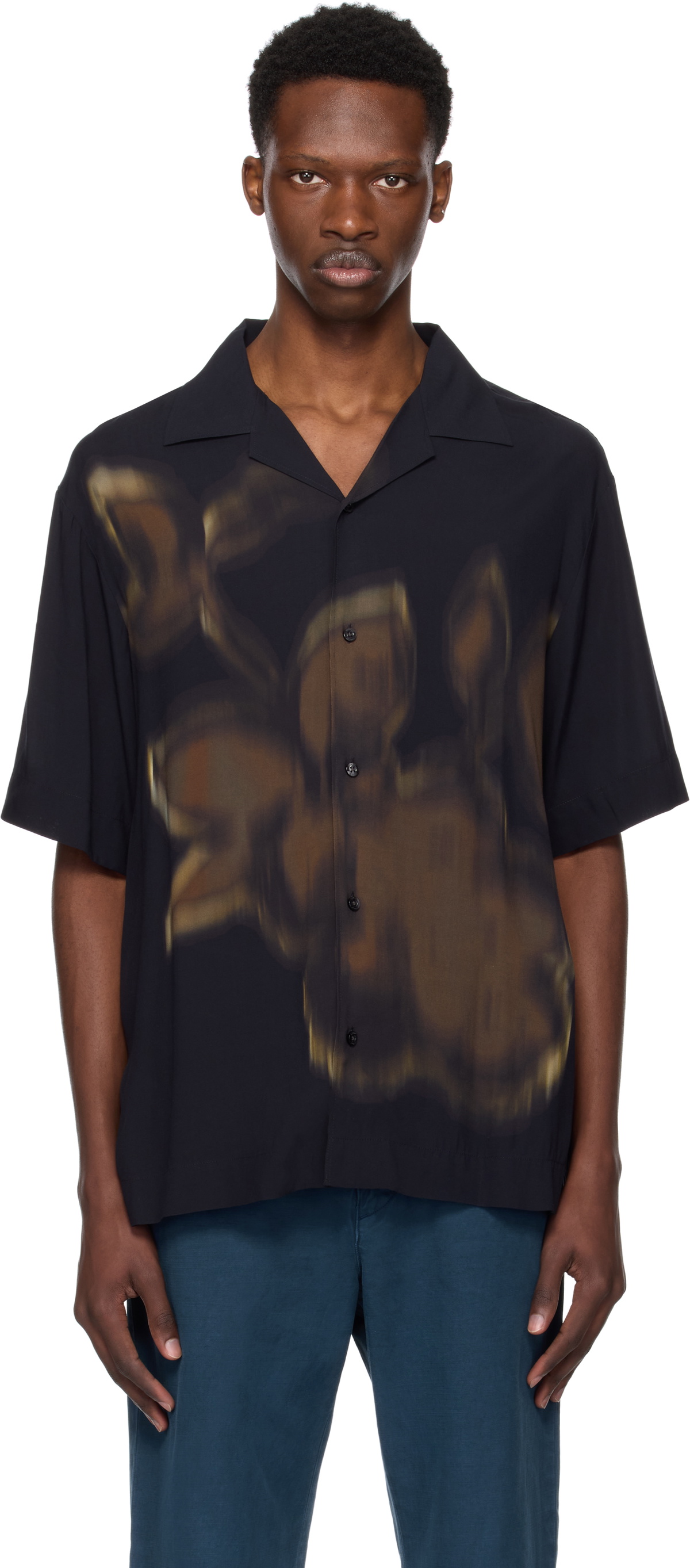 Hugo Black Floral Printed Camp Shirt Hugo Boss