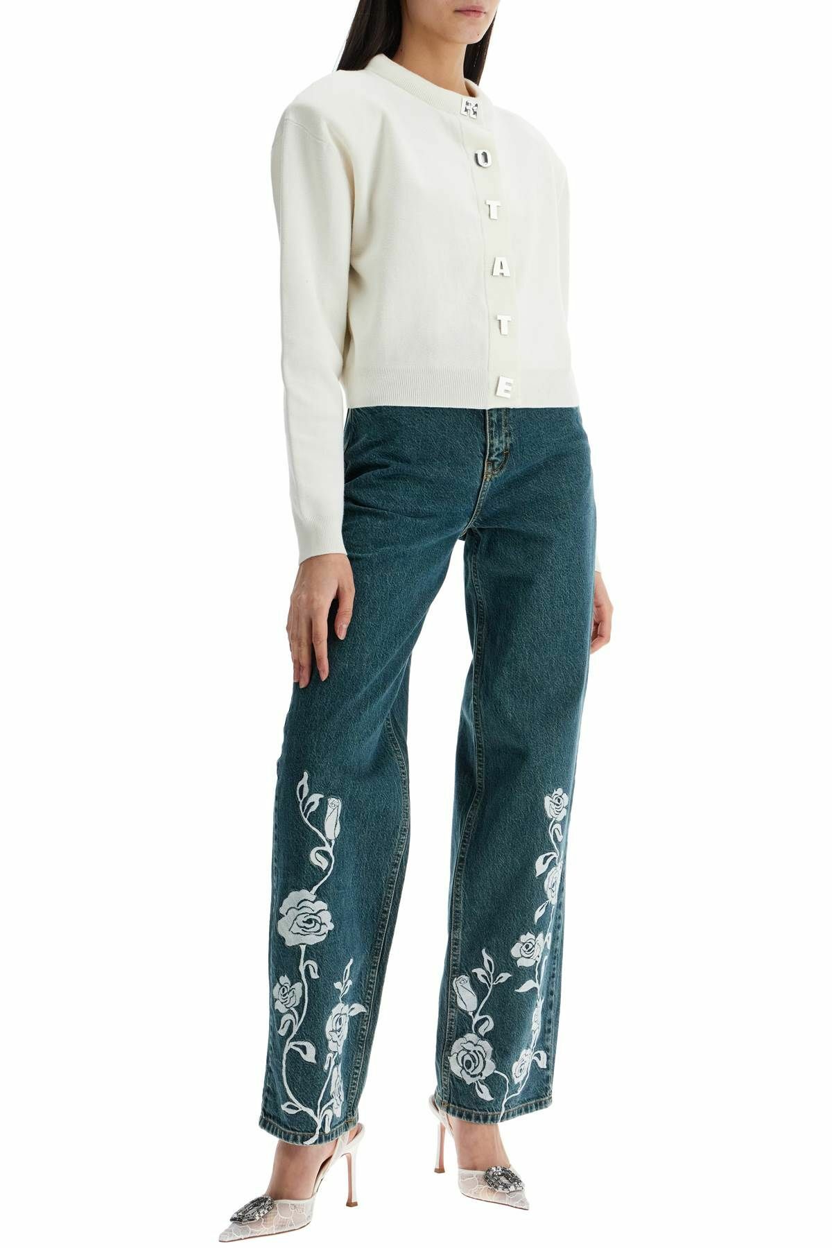 ROTATE jeans in denim steel blue with floral details Blue ROTATE Birger ...