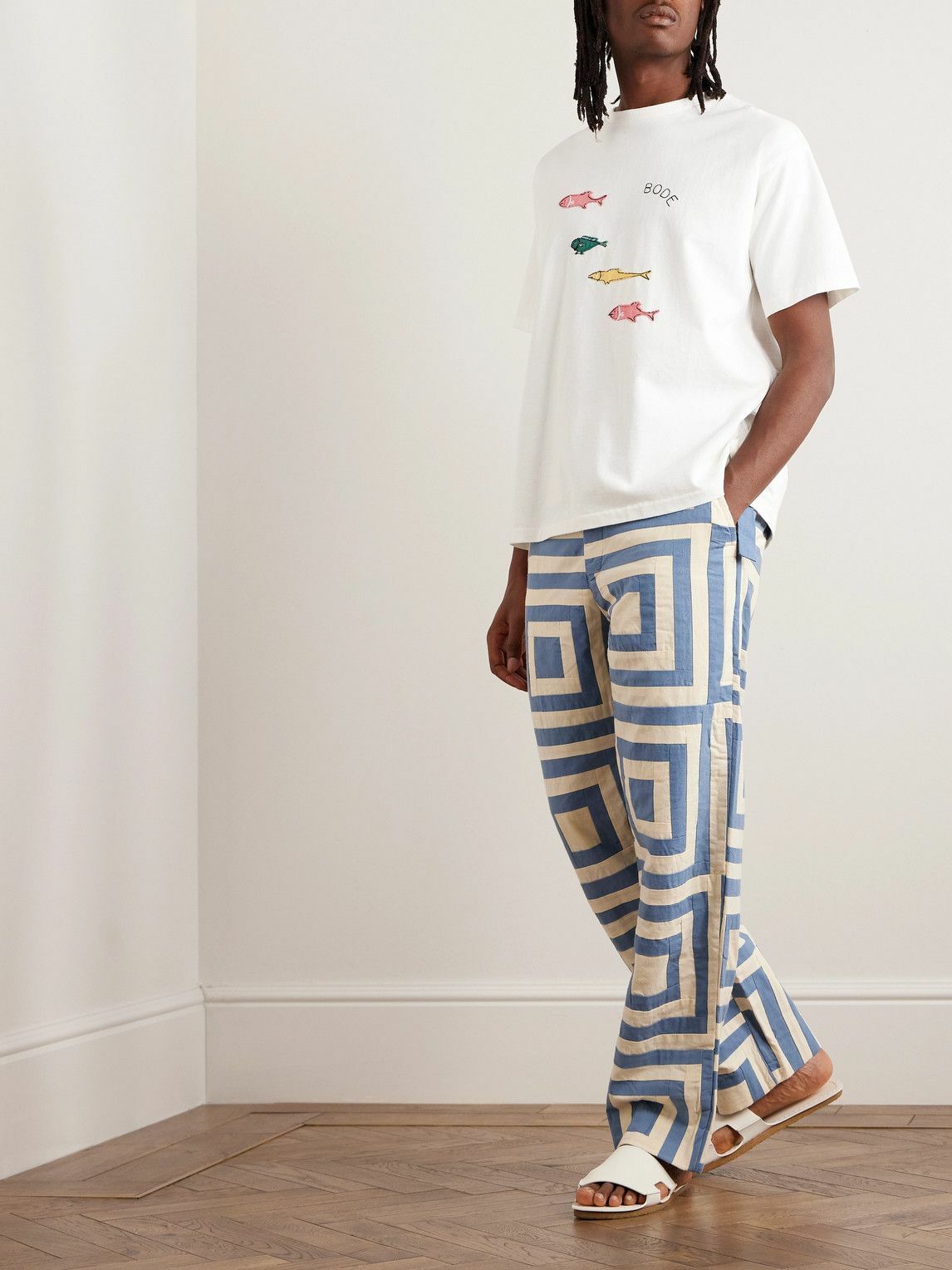 BODE - Logo-Embroidered Appliquéd Cotton-Jersey T-Shirt - Neutrals Bode