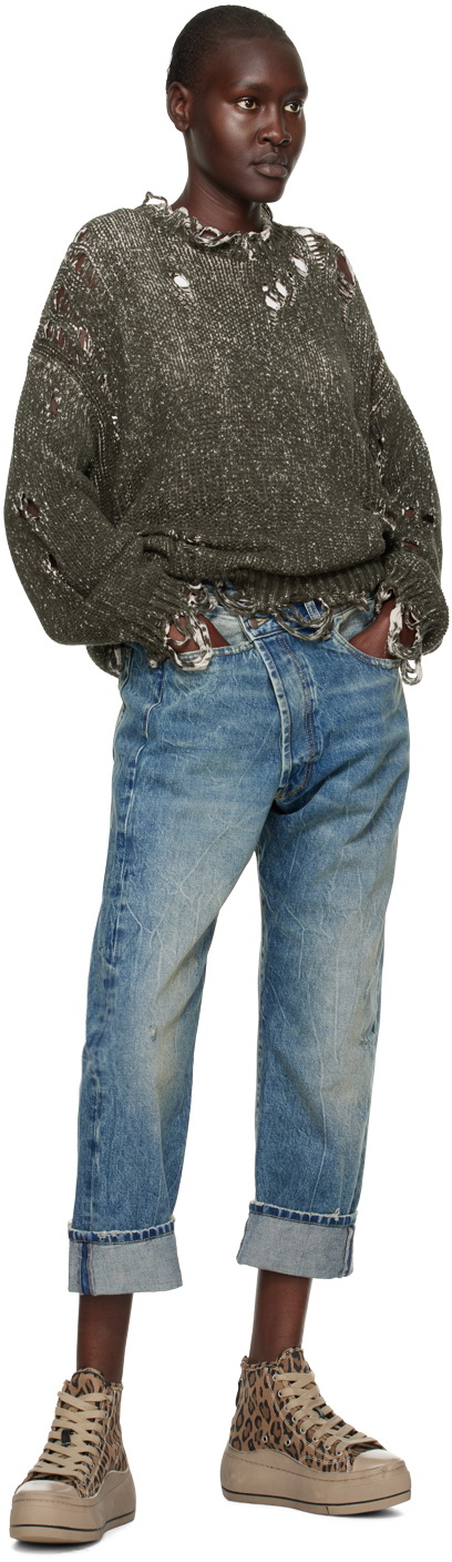R13 Khaki Distressed Oversized Sweater R13
