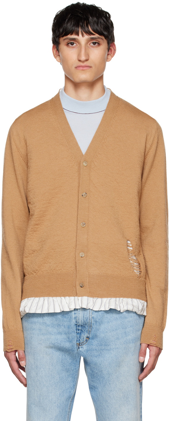 Maison Margiela Tan Distressed Cardigan Maison Margiela