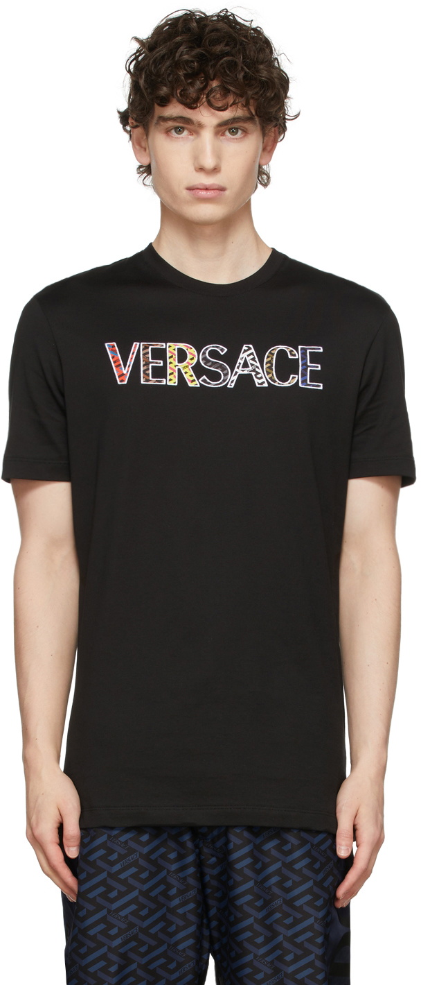 Versace Black Cut Out Monogram Logo T-Shirt Versace