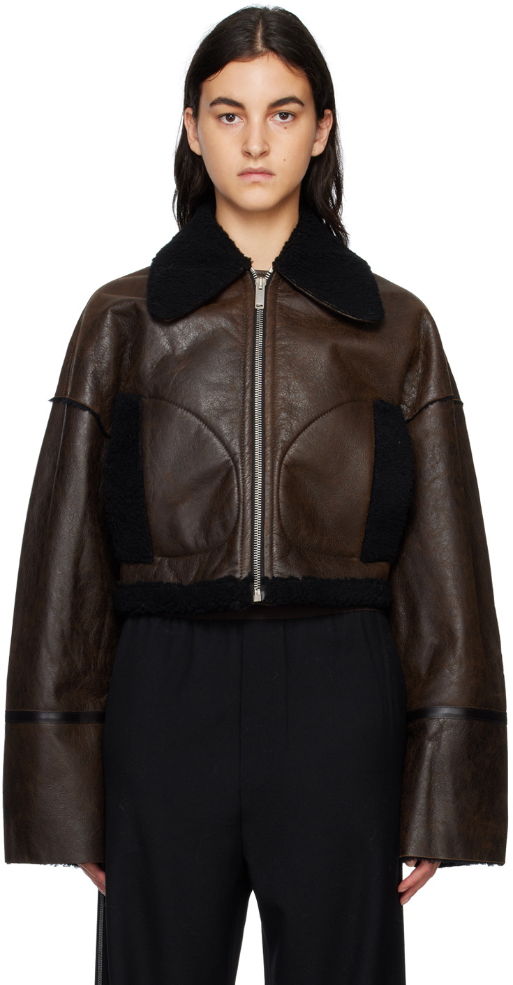 HALFBOY Brown Short Aviator Shearling Jacket