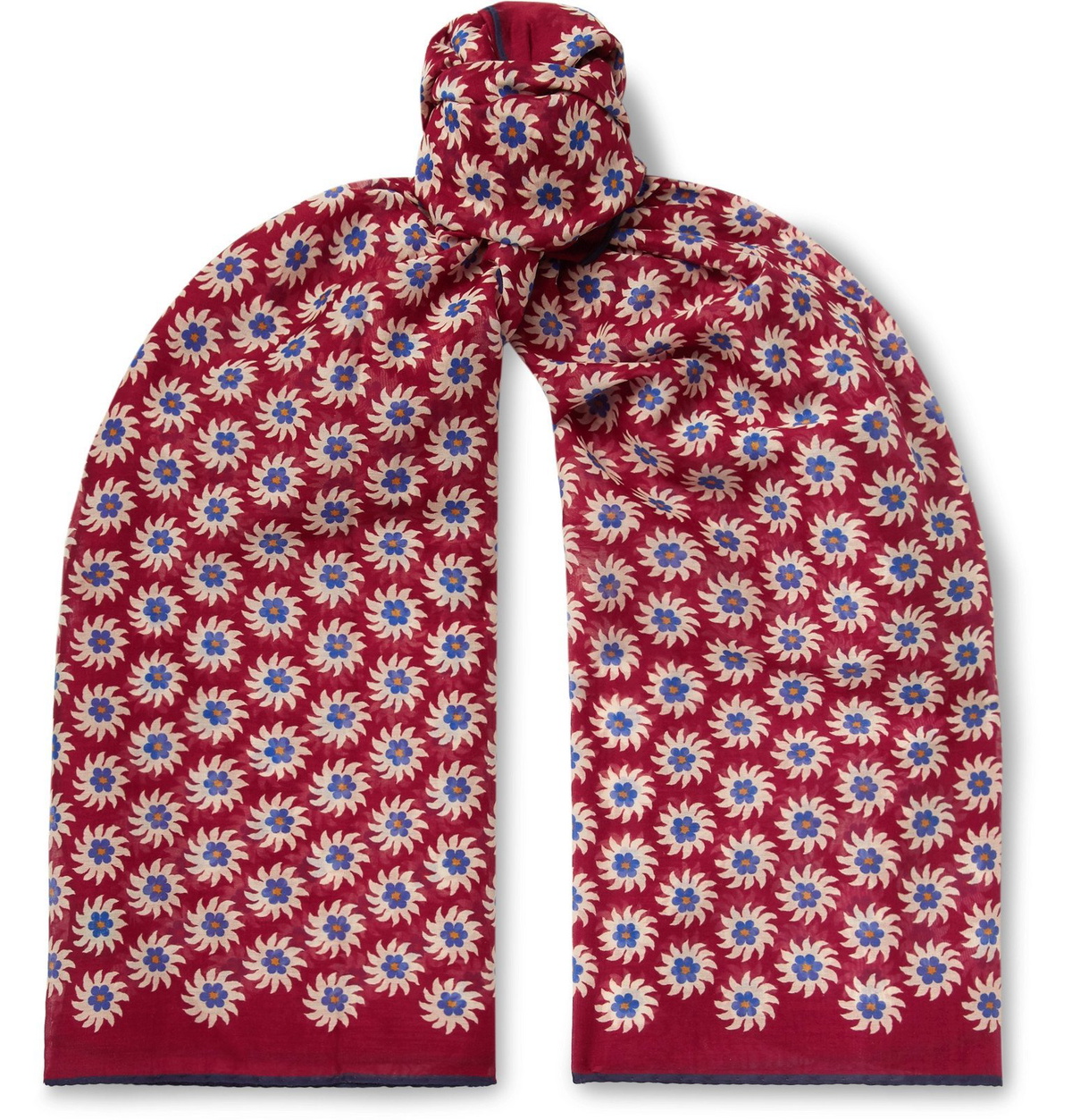 Drake's - Floral-Print Cotton and Silk-Blend Scarf - Red Drake's