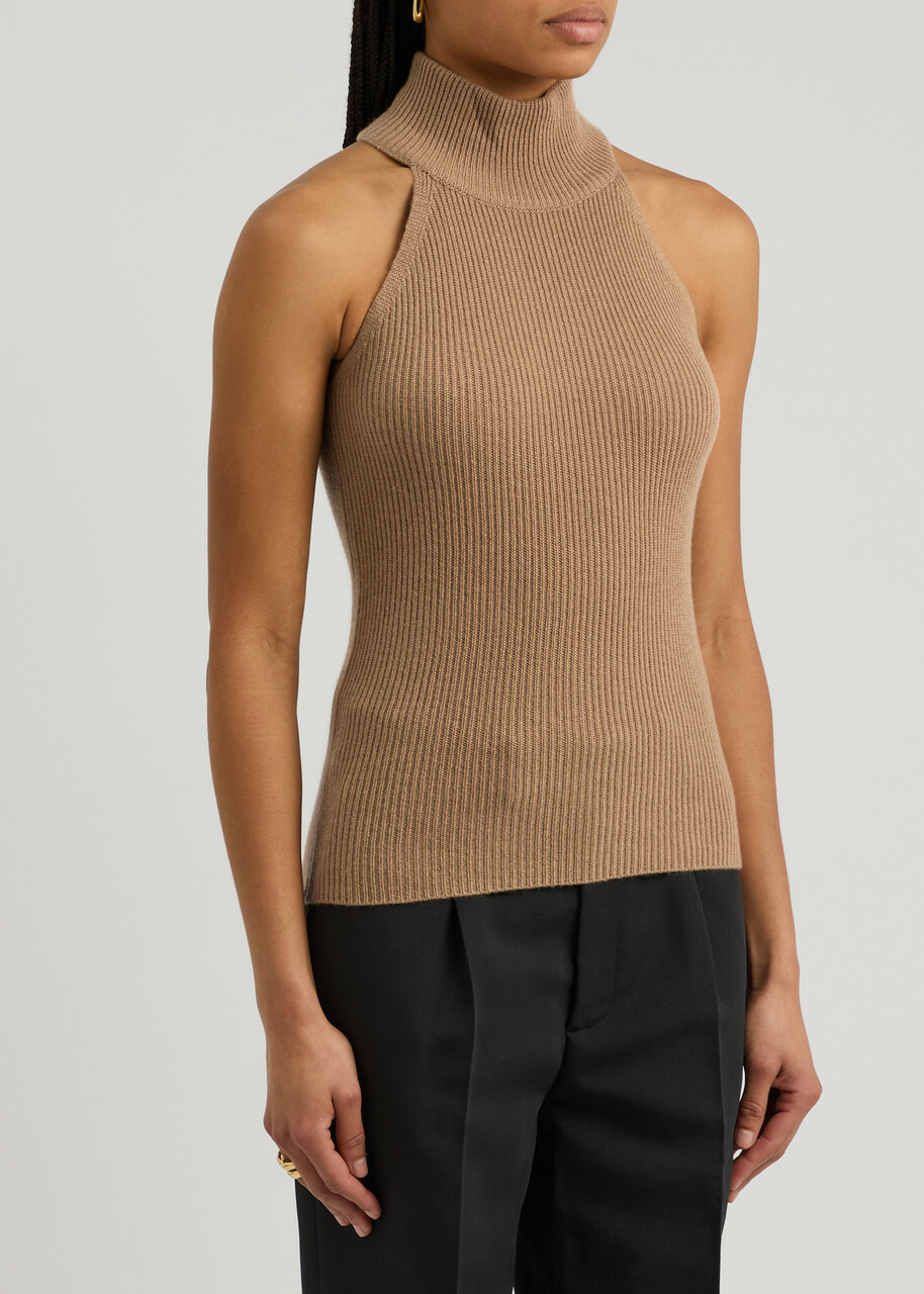Lisa Yang Freya Ribbed Cashmere top Tan Lisa Yang