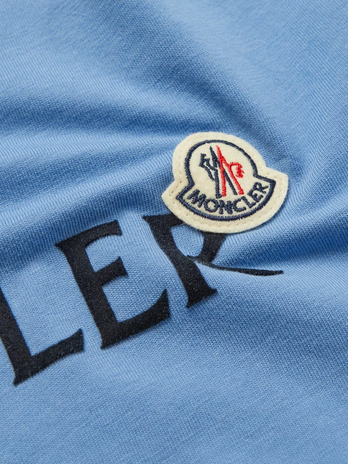 Moncler - Logo-Flocked Cotton-Jersey T-Shirt - Blue Moncler