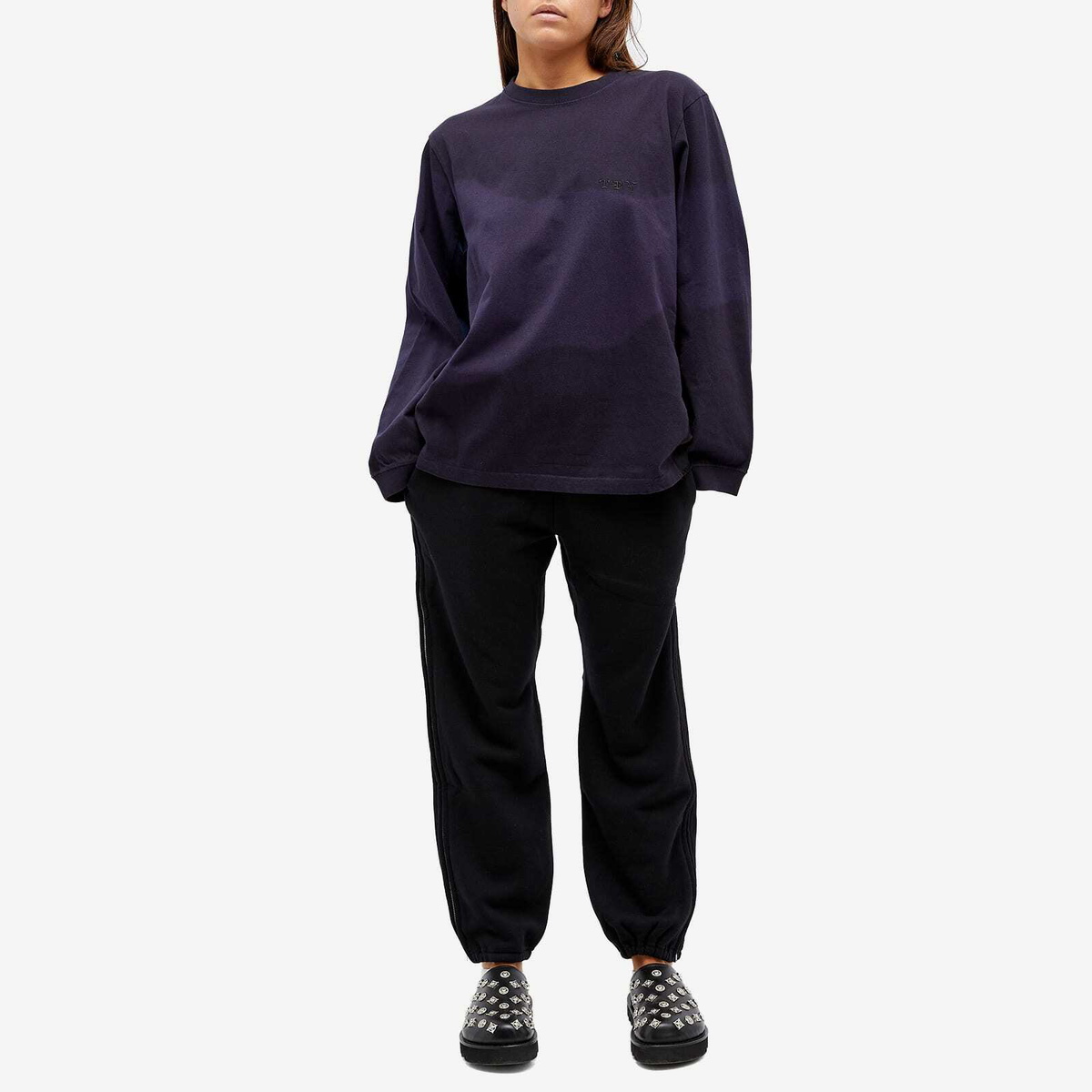 TOGA Women's Long Sleeve Garment Dye T-Shirt in Navy Toga Pulla