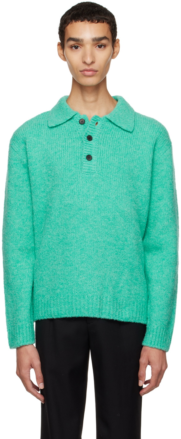 Solid Homme Green Spread Collar Polo Solid Homme