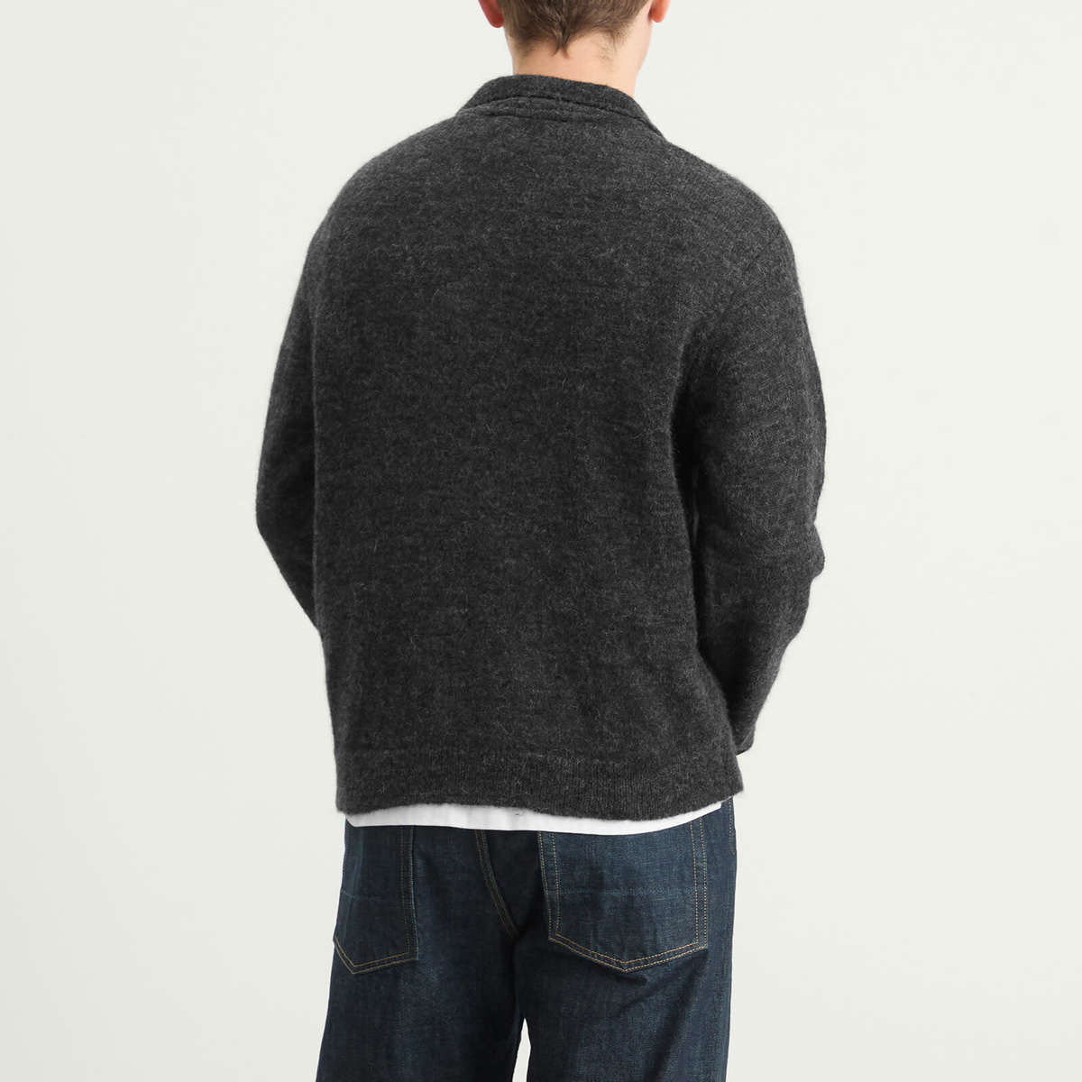 Our Legacy Men's Fuzzy Alpaca Evening Polo in Charcoal Our Legacy