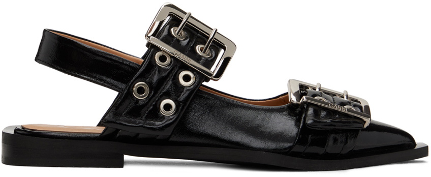 GANNI Black Chunky Buckle Ballerina Flats GANNI