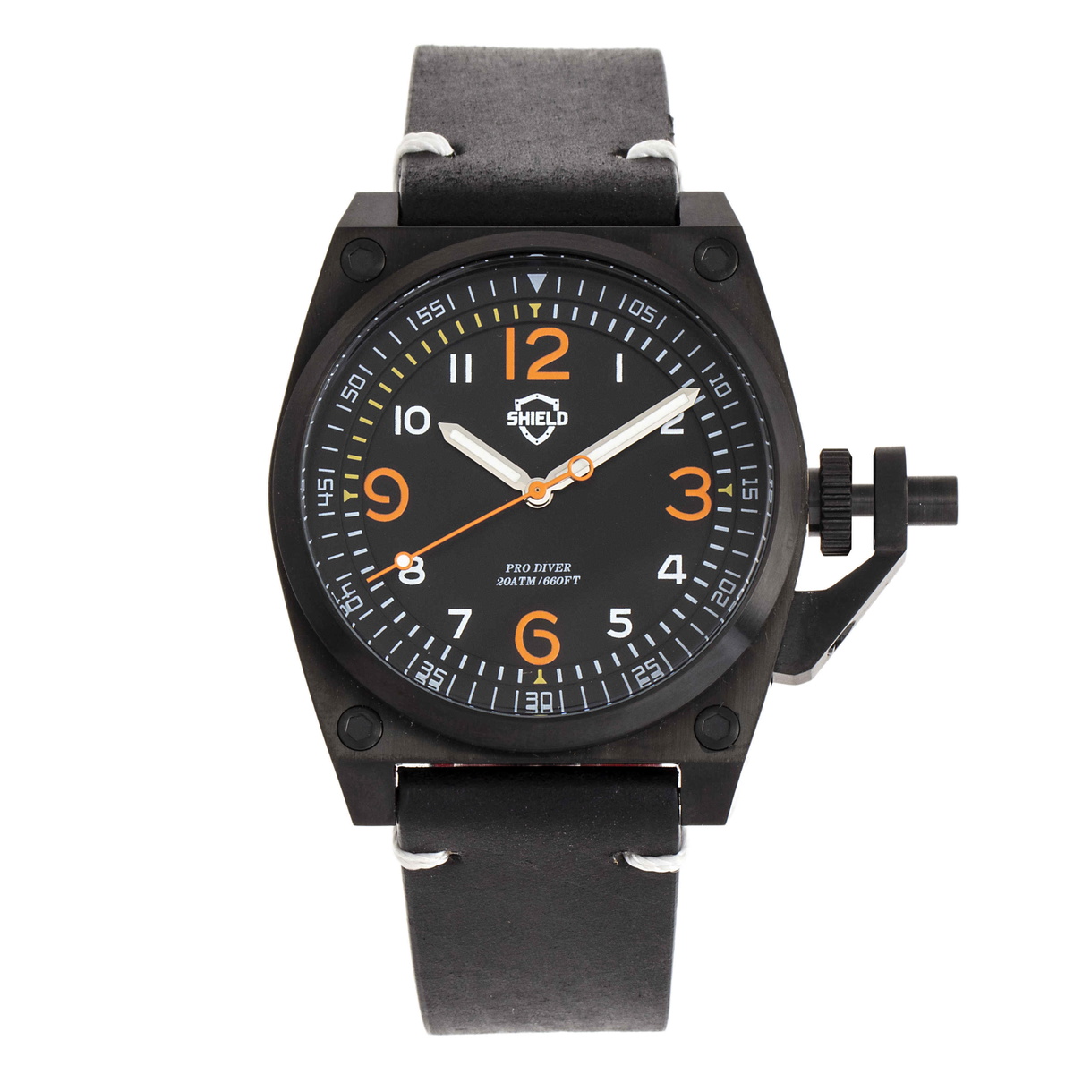 Shield Pascal Quartz Black Dial Black Leather Mens Watch SLDSH102-6 Shield