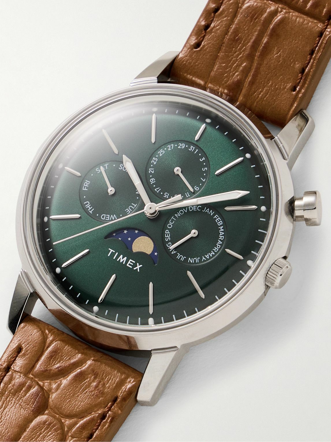 Timex - Marlin® Moon Phase 40mm Stainless Steel and Croc-Effect Leather ...