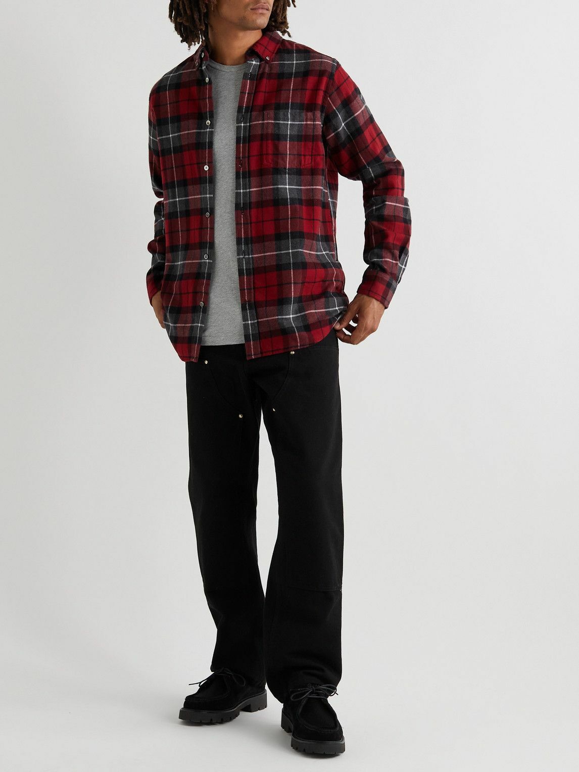 Norse Projects Anton Checked Brushed Cotton Flannel Shirt Red Norse