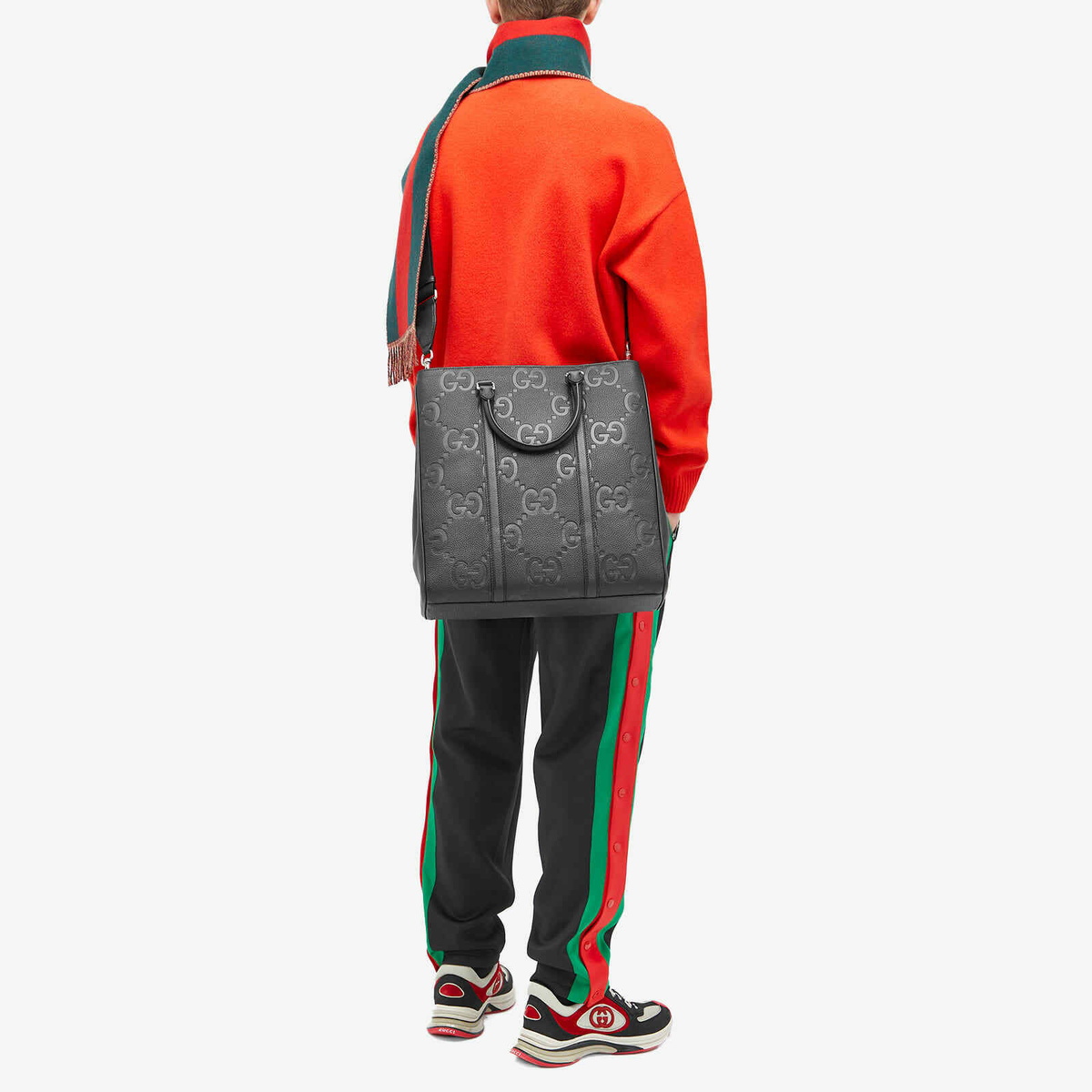 Gucci Men's Jumbo GG Leather Tote Bag in Black Gucci
