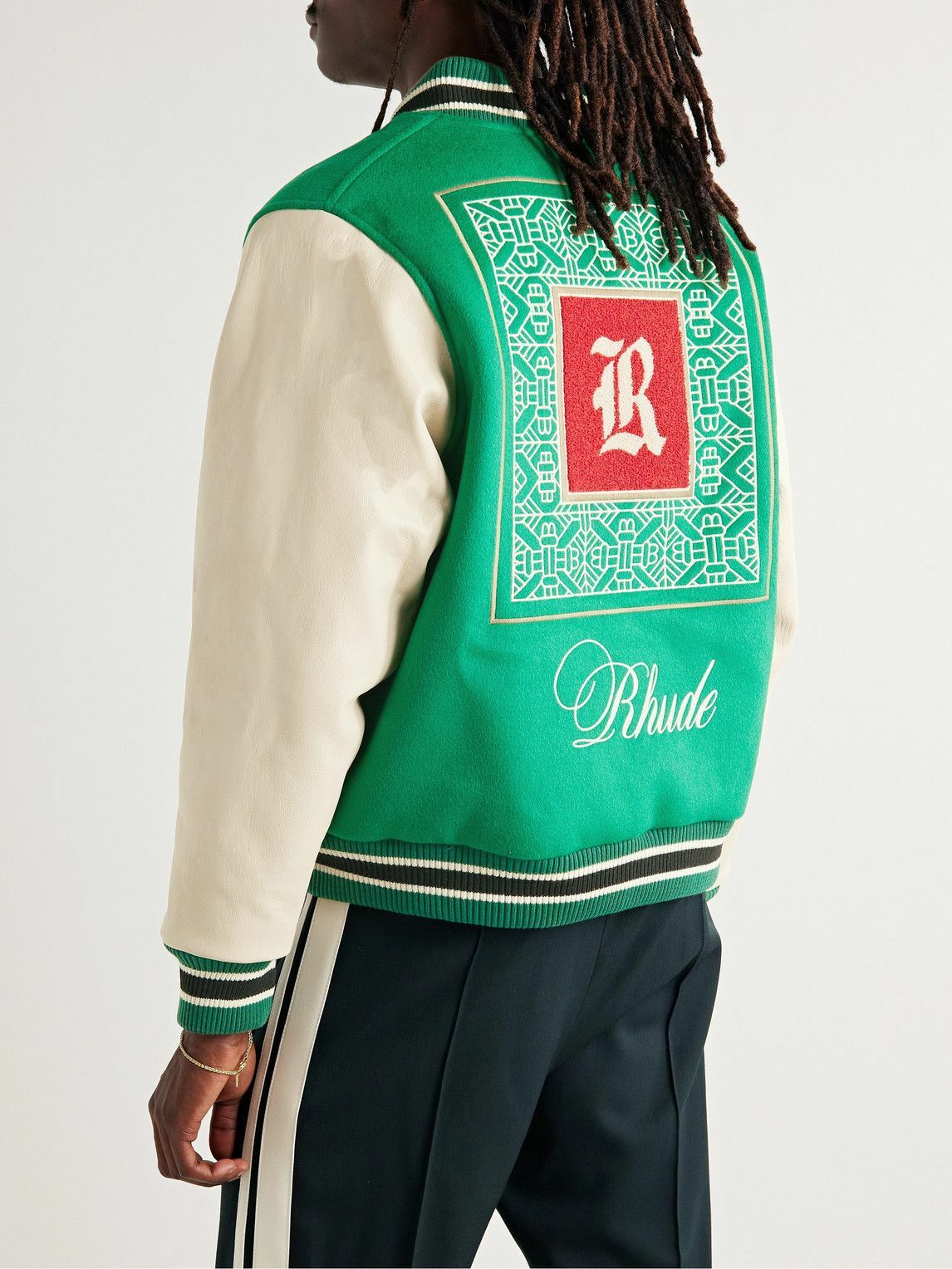 Rhude - Leather-Trimmed Embroidered Wool-Blend Felt Varsity Jacket ...