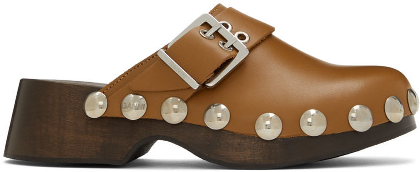 GANNI Brown Studded Clogs GANNI