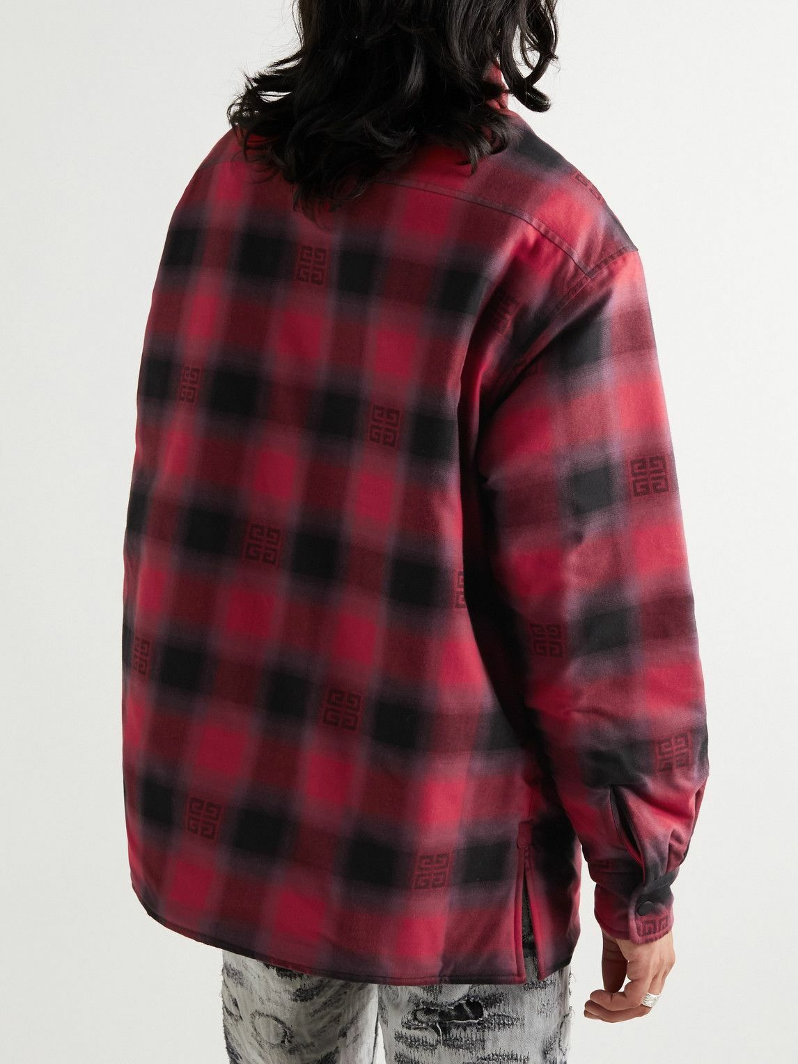 Givenchy - Logo-Print Quilted Checked Wool-Flannel Overshirt - Red Givenchy
