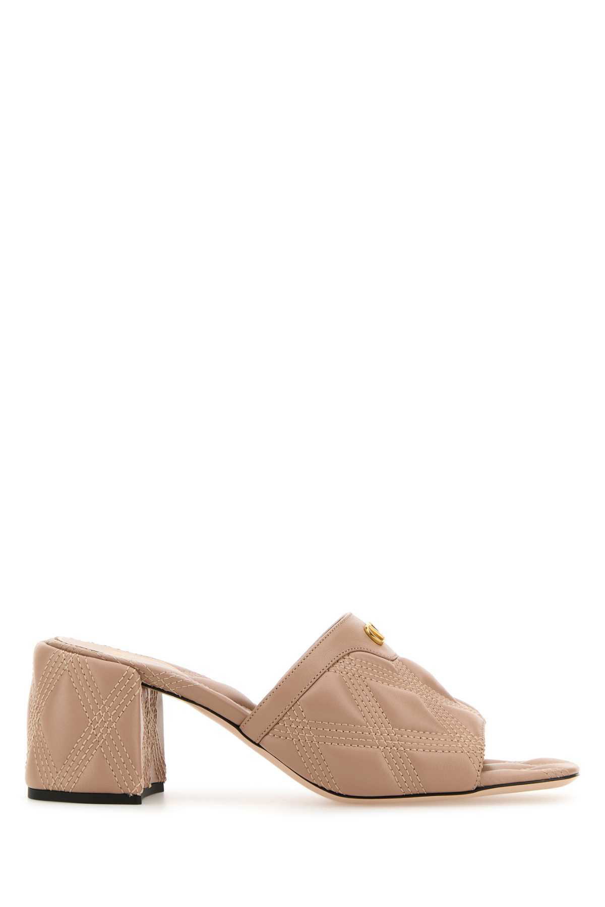 Valentino Garavani Powder Pink Leather Quiltie Mules Valentino Garavani