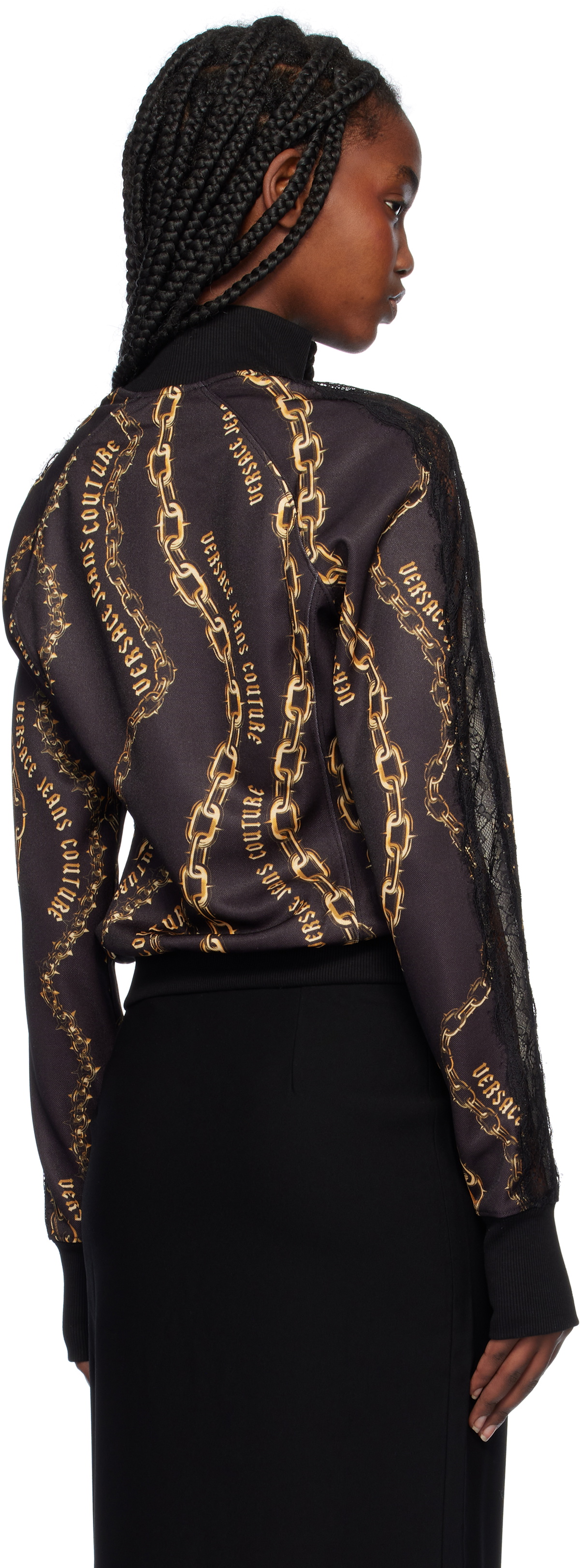 Versace Jeans Couture Black & Gold Chain Couture Lace Zip Sweatshirt ...