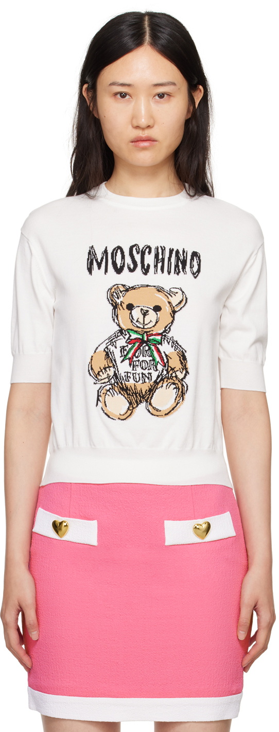 Moschino White Archive Teddy Bear Sweater Moschino