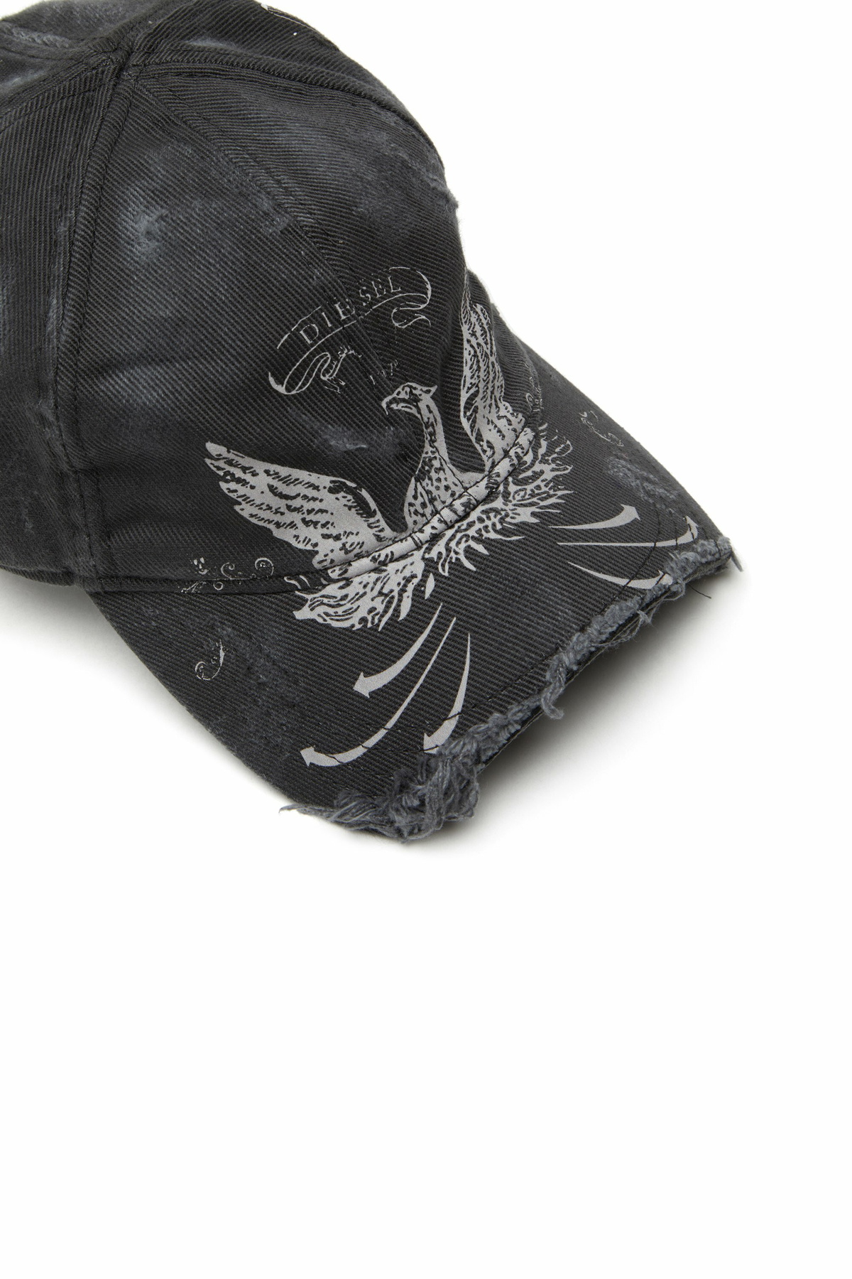 Diesel Distressed baseball cap with Phoenix print - Caps Mens in Black ...