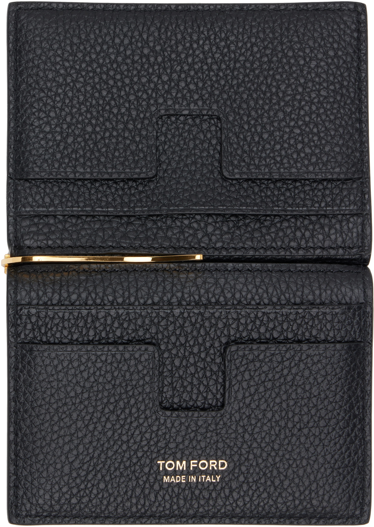 TOM FORD Black Soft Grain Leather Folding Money Clip Card Holder TOM FORD