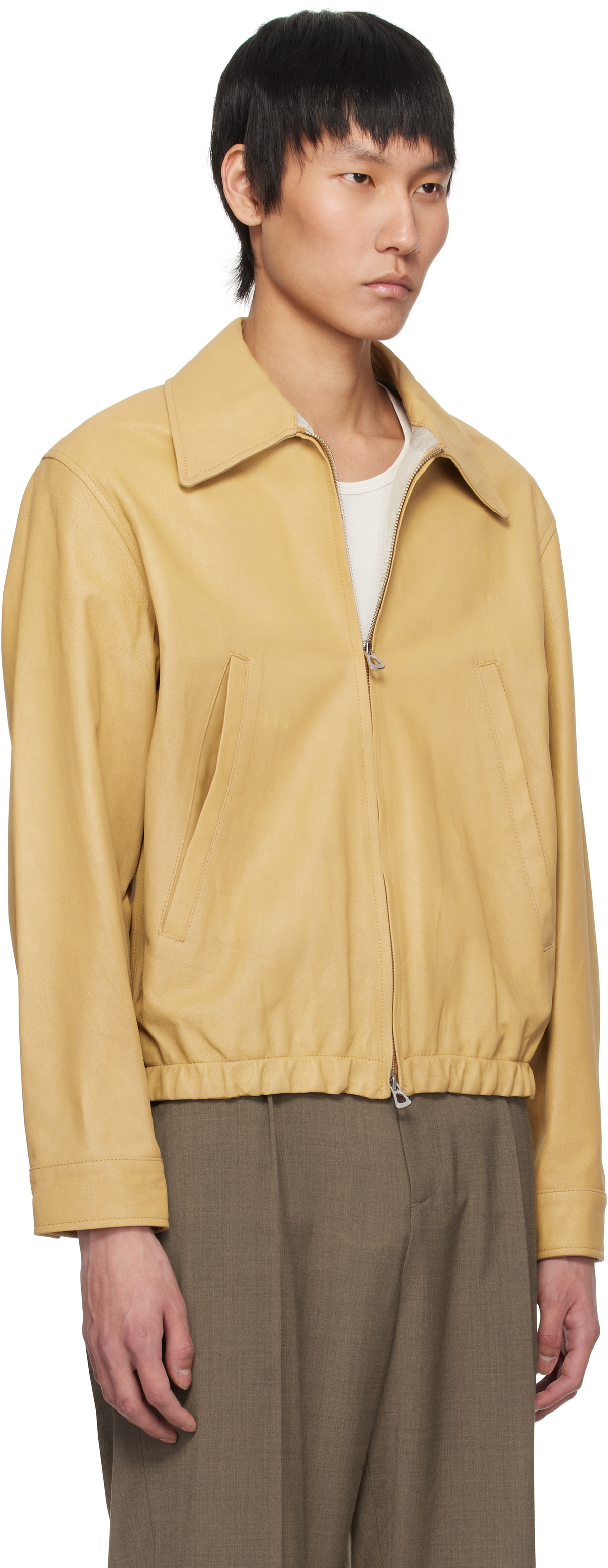 YOKE Tan Zip Leather Jacket YOKE