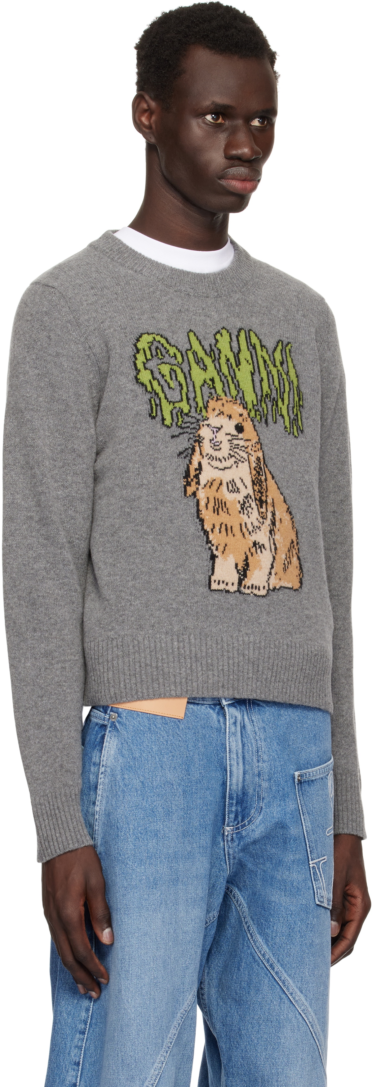 GANNI Gray Graphic Bunny Sweater GANNI