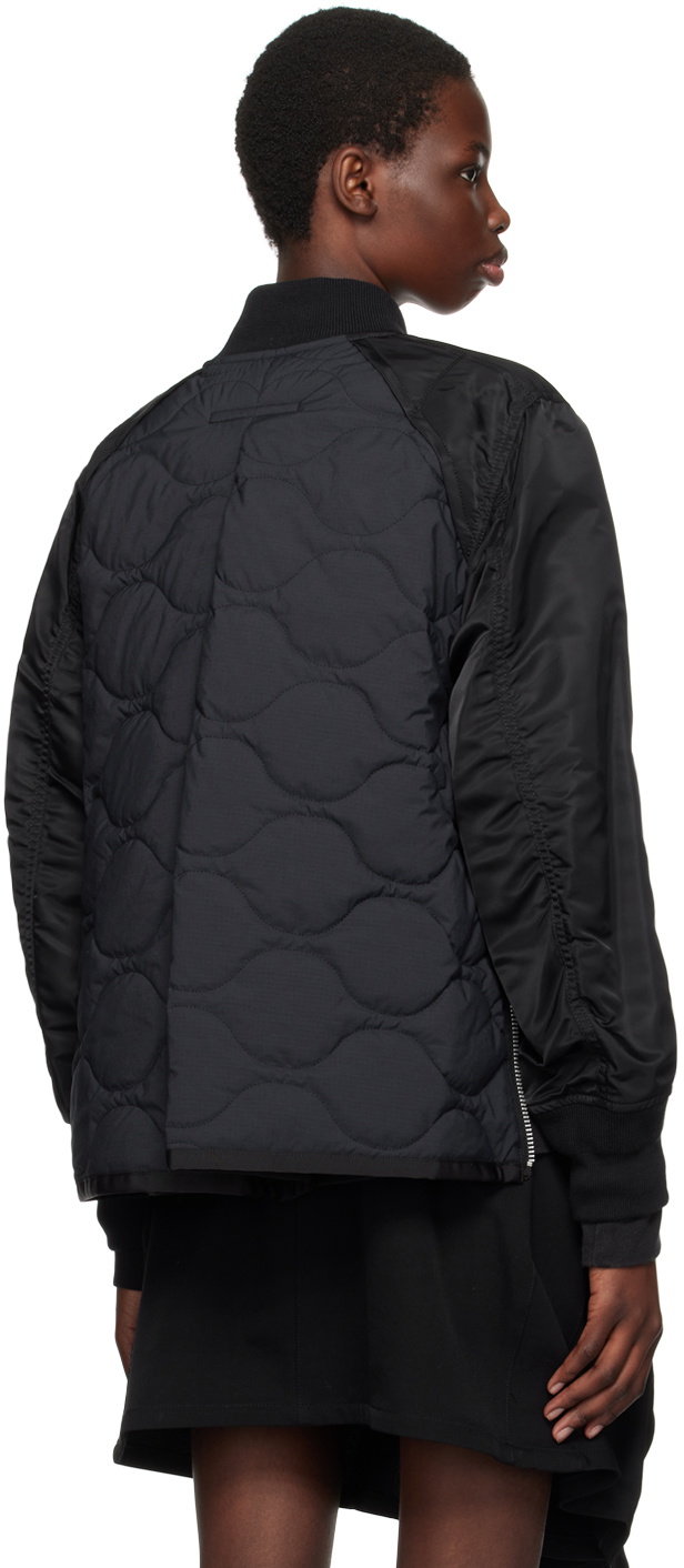 sacai Black & Navy Quilted Bomber Jacket Sacai