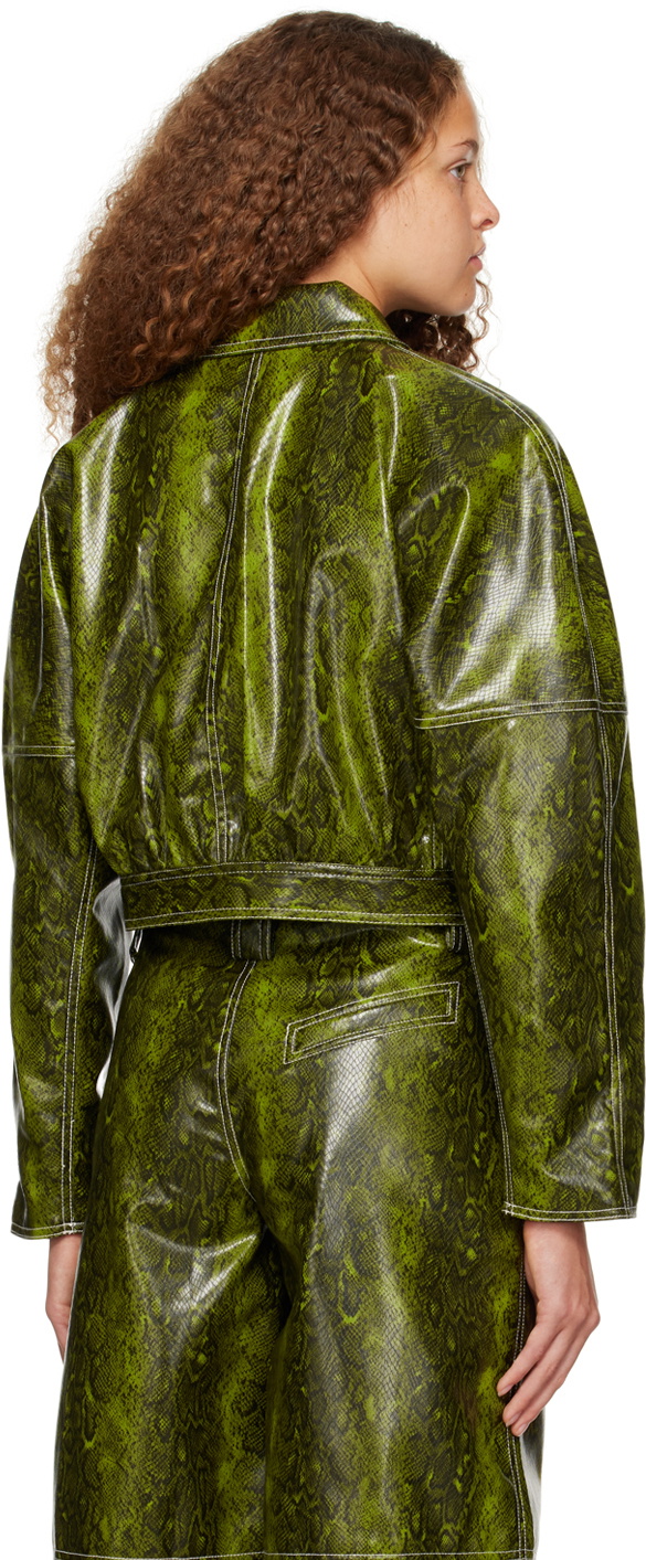 GANNI Green Snake Faux-Leather Jacket GANNI