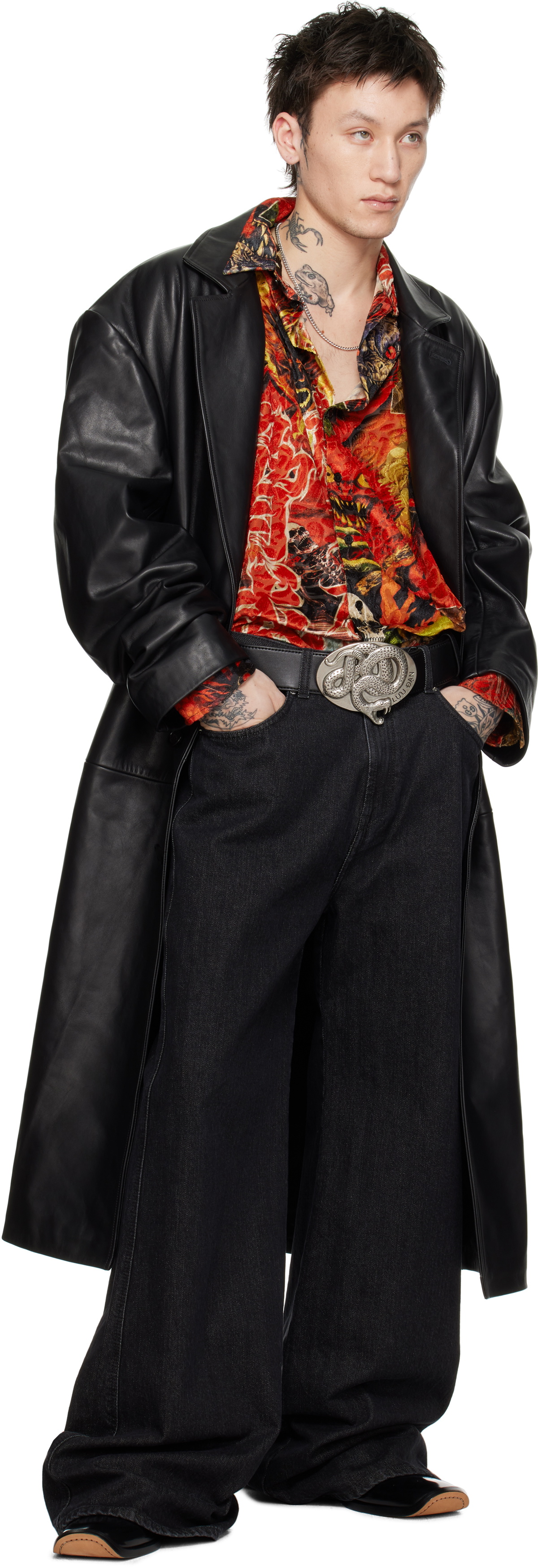 LU'U DAN Black Crombie Leather Coat LU'U DAN
