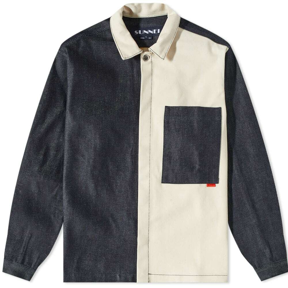Sunnei Men's Two Tone Overshirt in Deep Denim/Ecru Sunnei