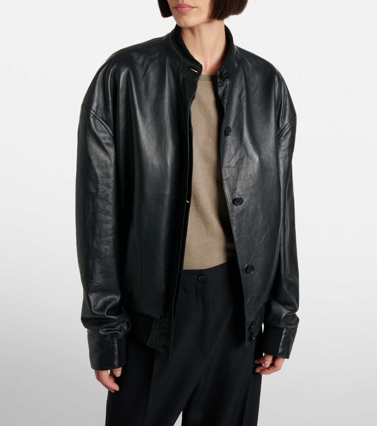 The Row Eleonora leather bomber jacket The Row