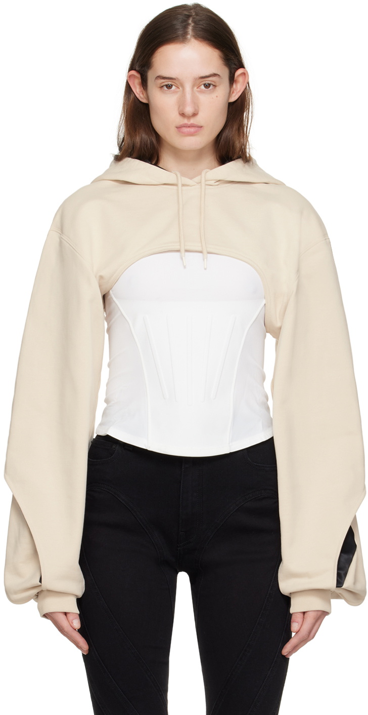 Mugler Beige Cropped Hoodie Mugler
