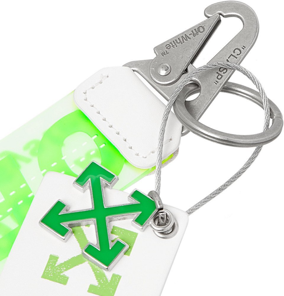 Off-White - Leather-Trimmed Logo-Embossed PVC Key Fob - Men - Green Off ...